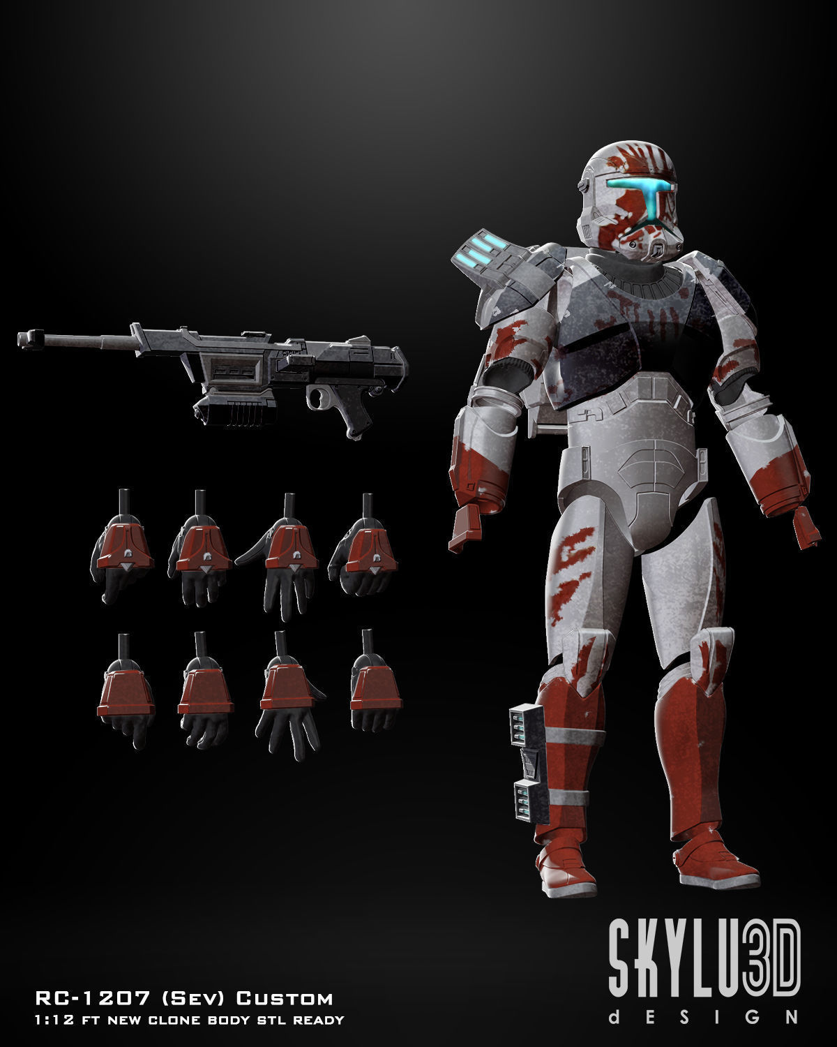 RC-1207 Clone Commando Sev One12 Scale Custom STL 3D model 3D printable | CGTrader