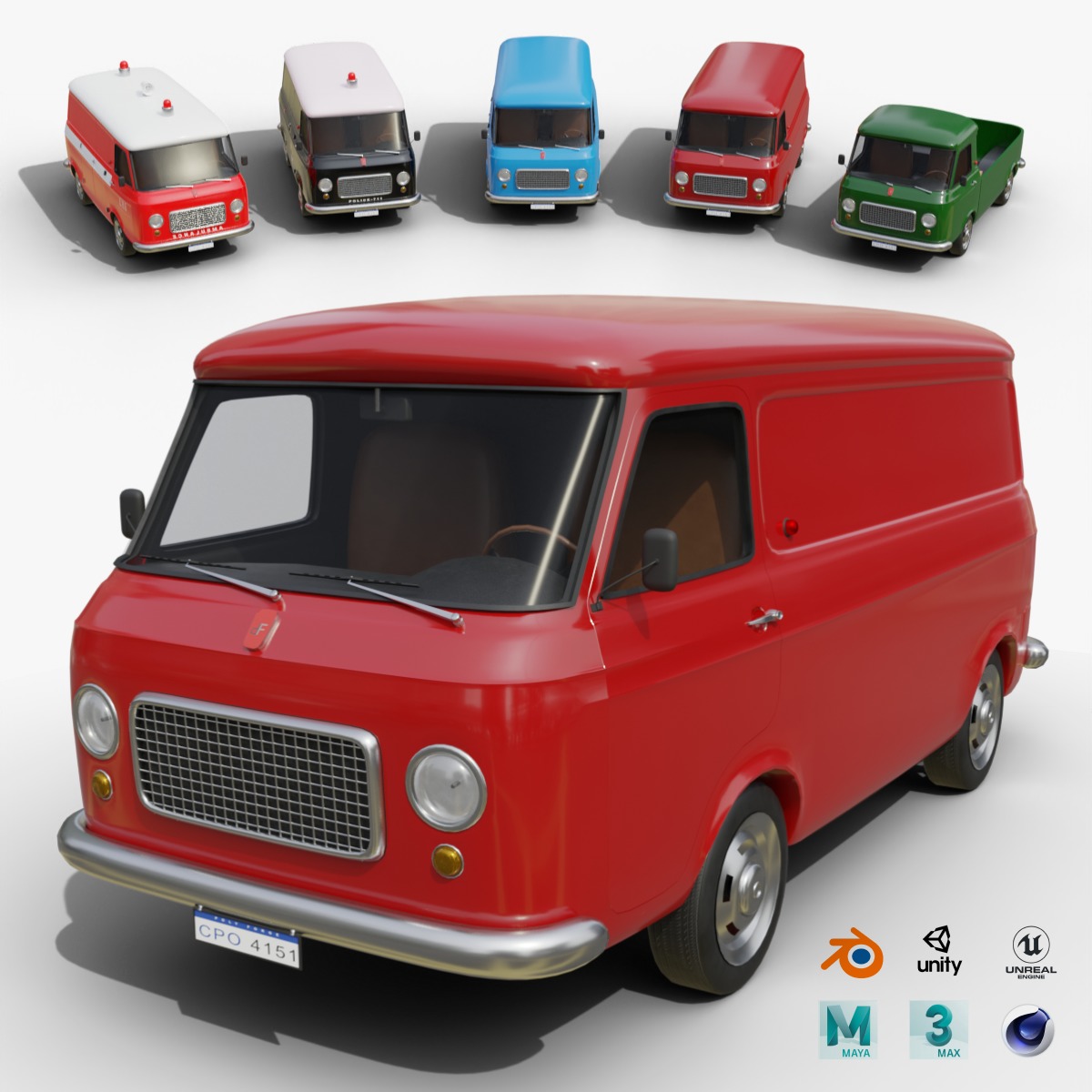 3D Model Collection Realistic Vintage Vans High-Detail Game-Ready ...