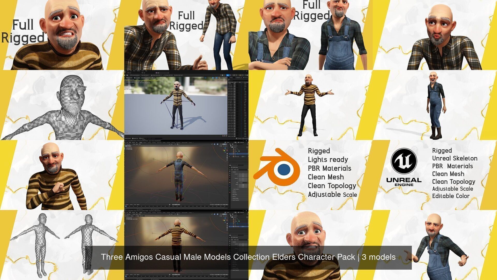 Three Amigos Casual Male Models Collection Elders Character Pack VR ...