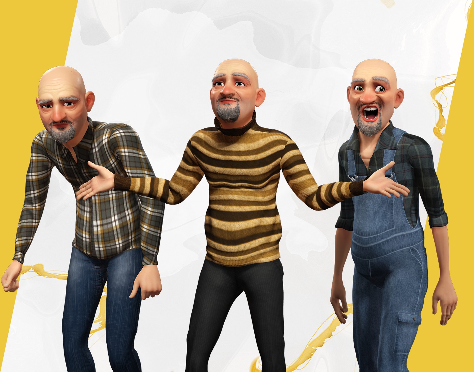 Three Amigos Casual Male Models Collection Elders Character Pack VR ...