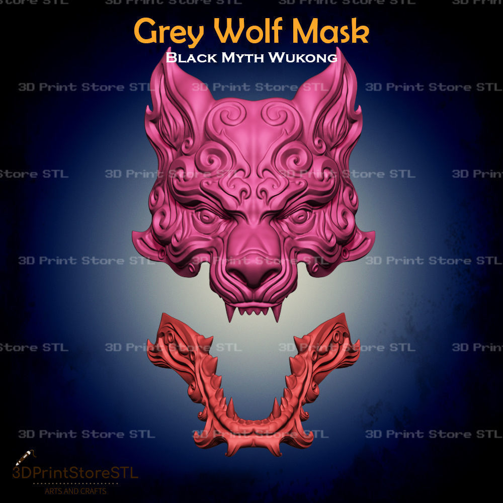 Grey Wolf Mask Cosplay Black Myth Wukong - STL File 3D model 3D ...