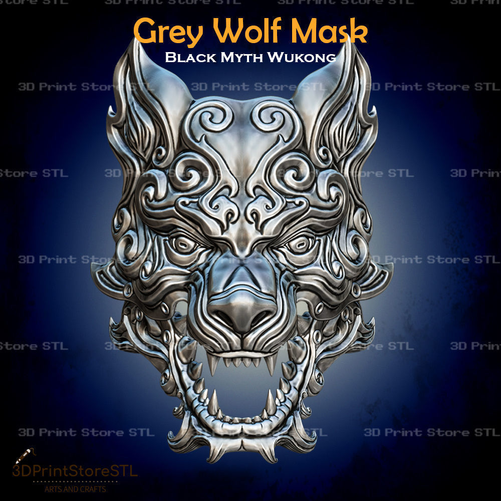 Grey Wolf Mask Cosplay Black Myth Wukong - STL File 3D model 3D ...