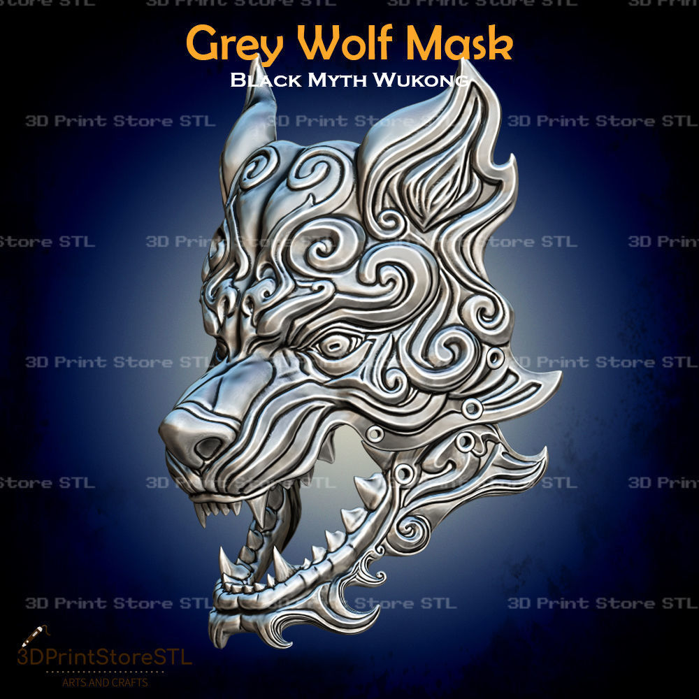 Grey Wolf Mask Cosplay Black Myth Wukong - STL File 3D model 3D ...