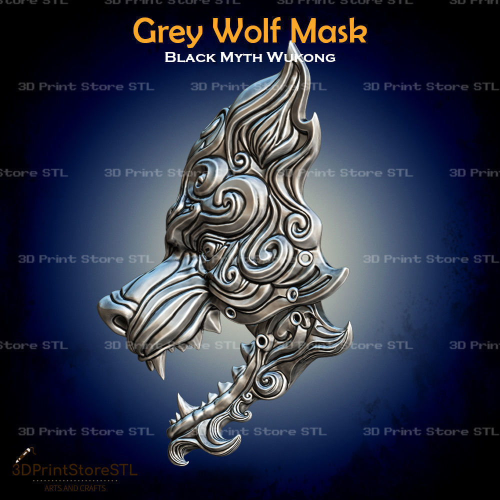 Grey Wolf Mask Cosplay Black Myth Wukong - STL File 3D model 3D ...