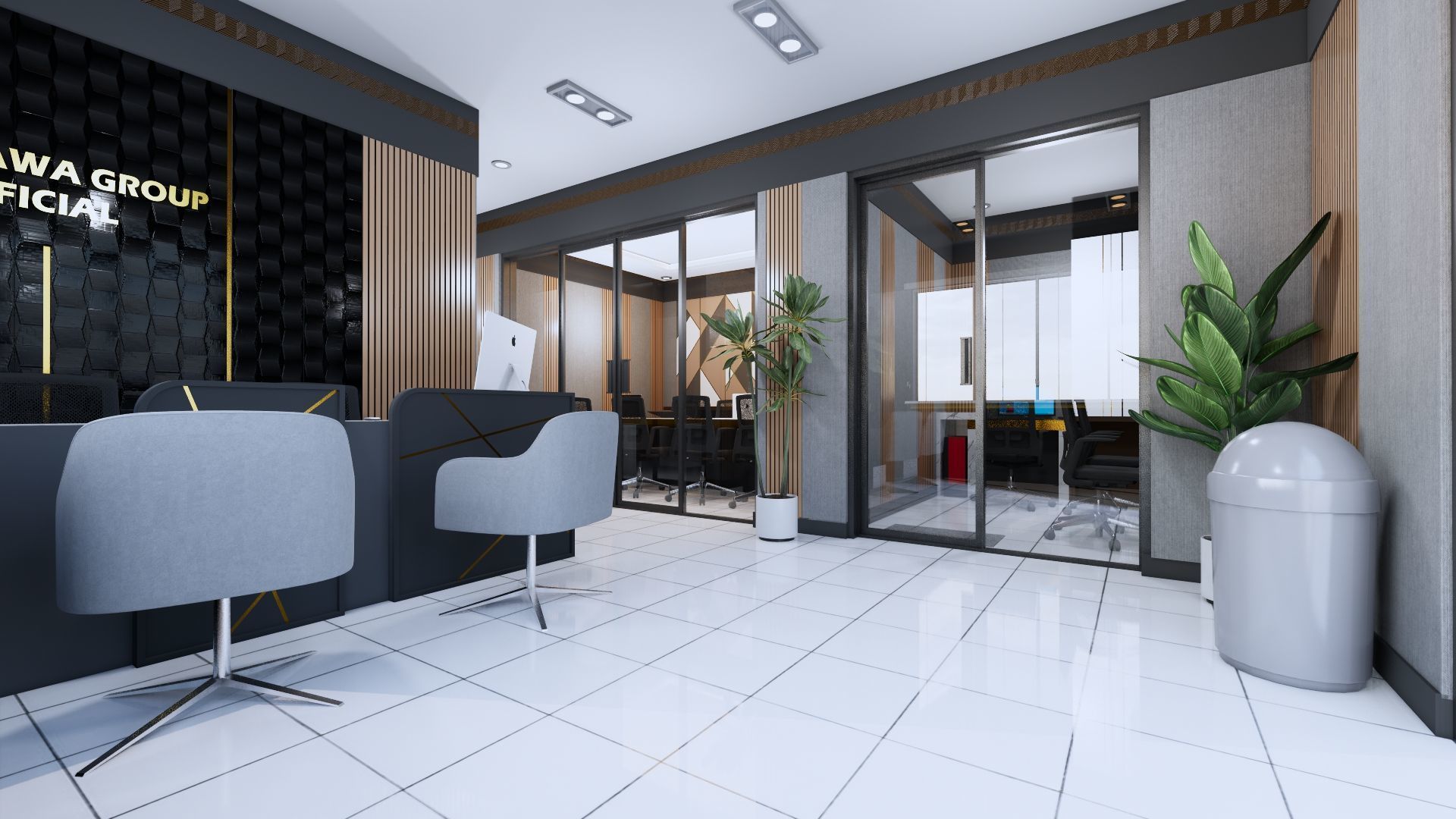 Modern Minimalist Office Design receptionist meeting room 3D model ...