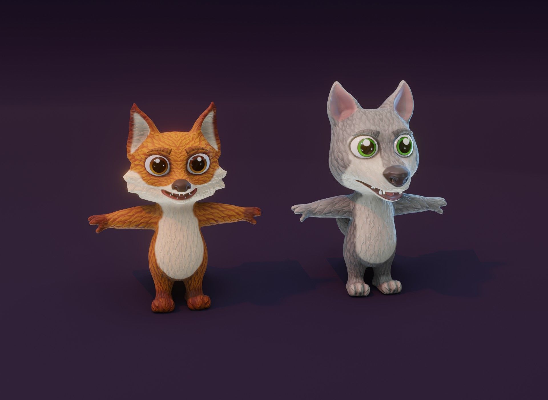 3D model Cartoon Animated Wolf and Fox 3D Model Collection VR / AR ...