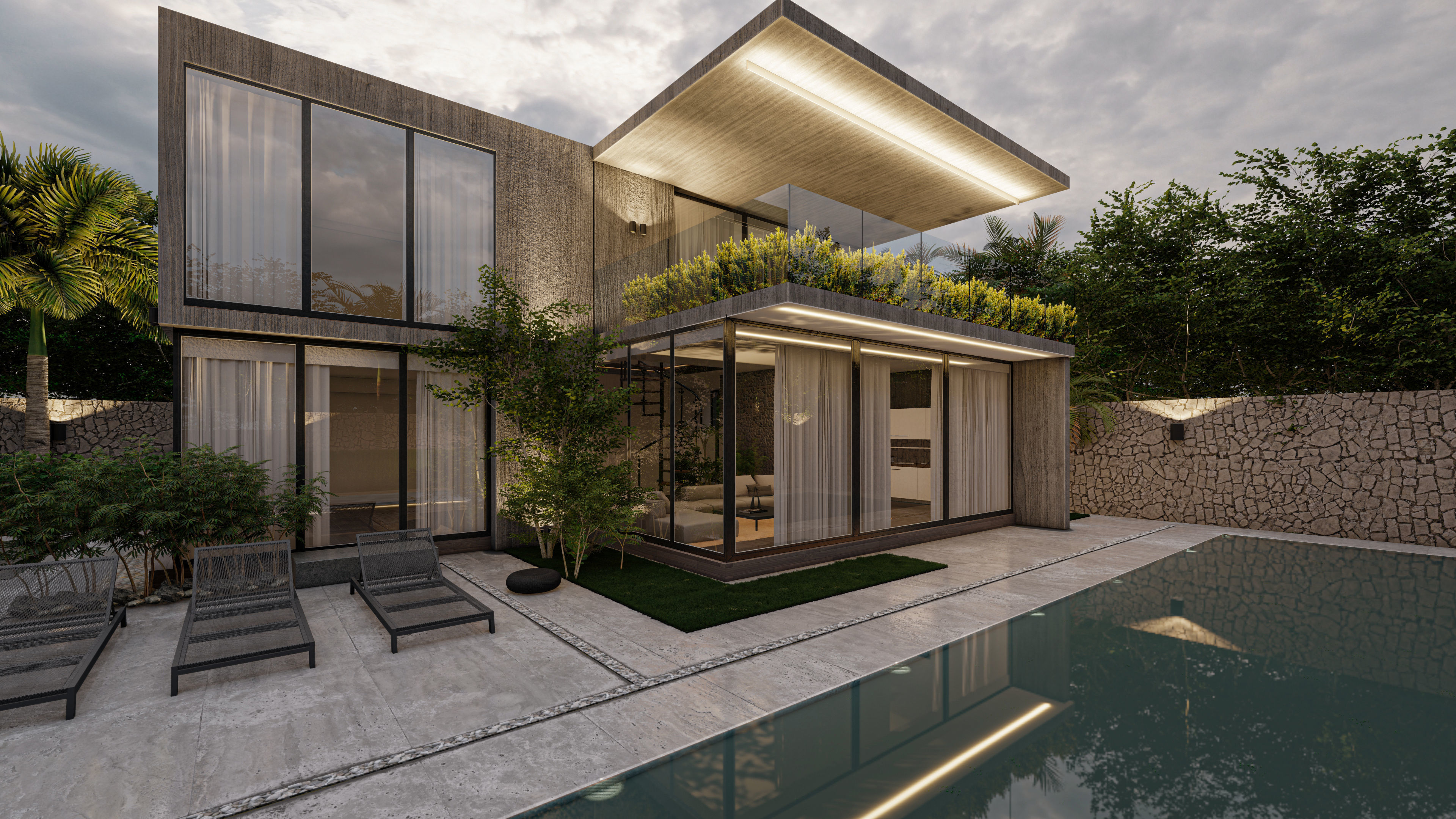 Modern Tropical Villa with Pool Lush Landscaping - Lumion Scene 3D ...