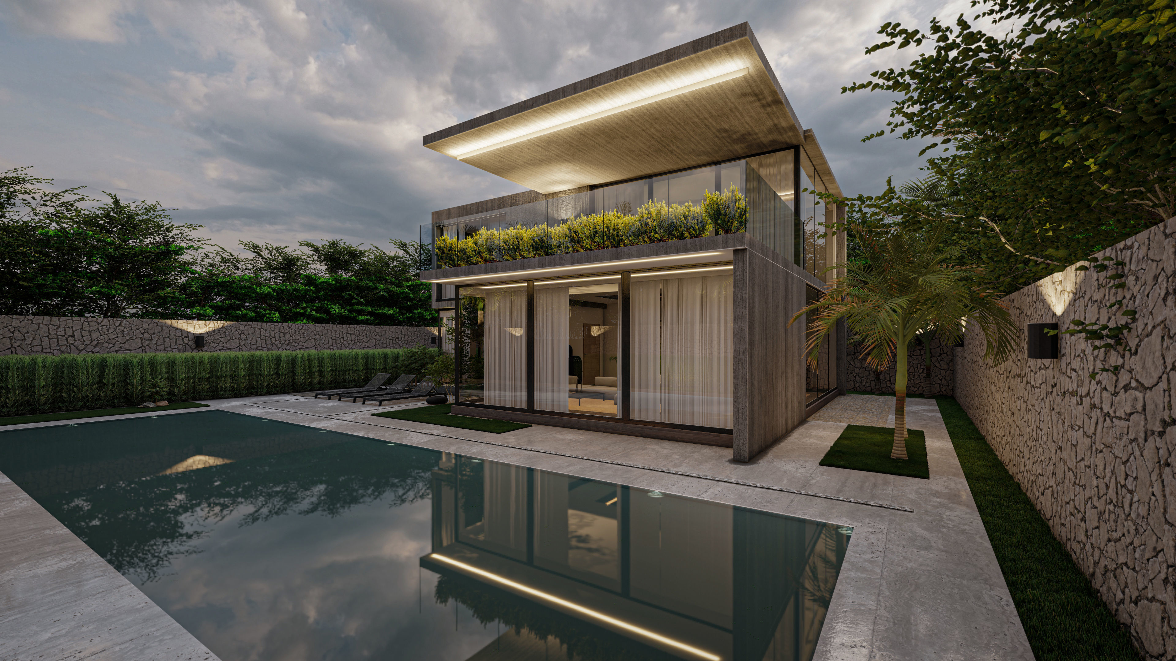 Modern Tropical Villa with Pool Lush Landscaping - Lumion Scene 3D ...