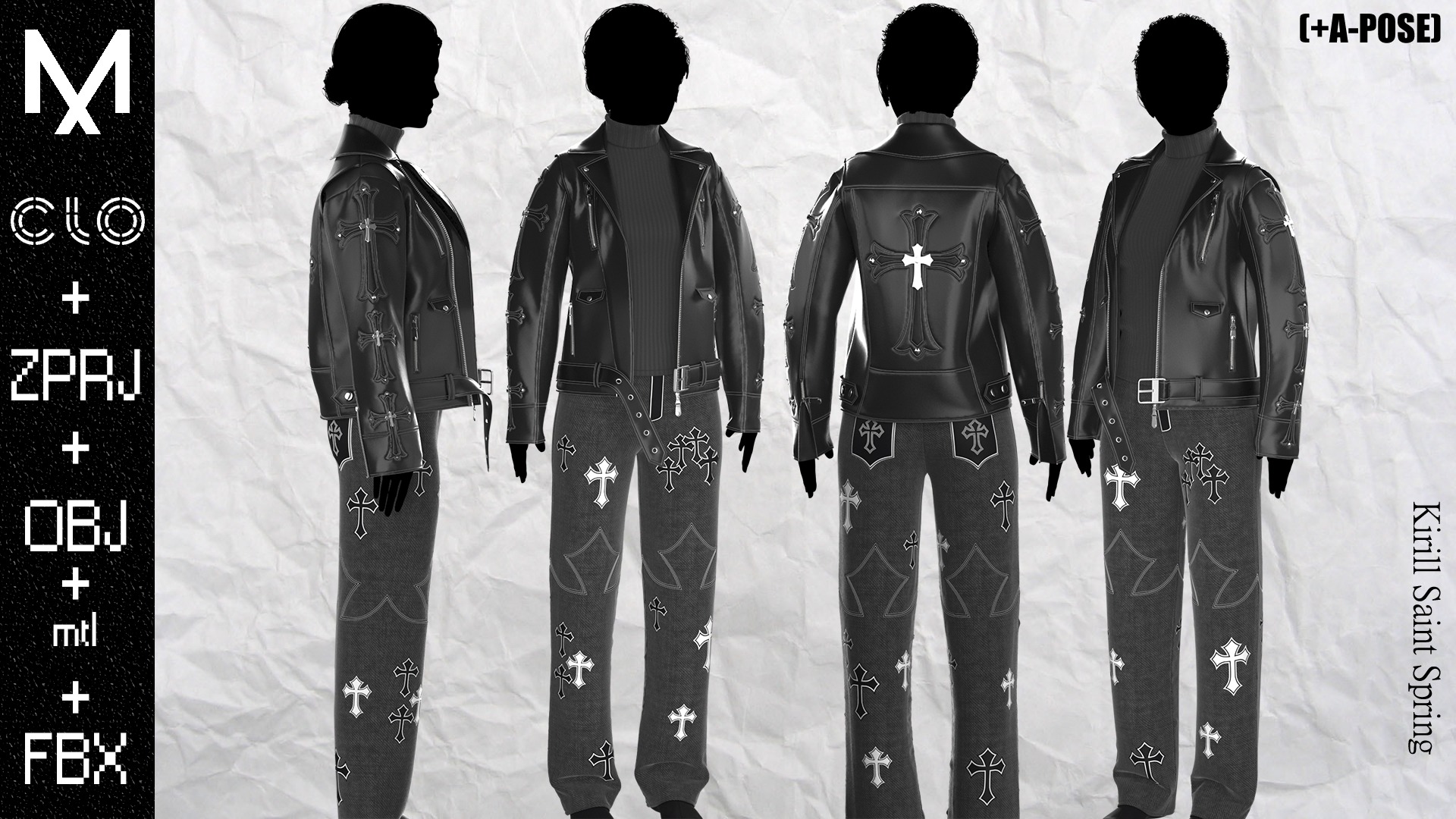Chrome Hearts Outfit Marvelous designer Clo3d OBJ mtl FBX ZPRJ 3D model ...