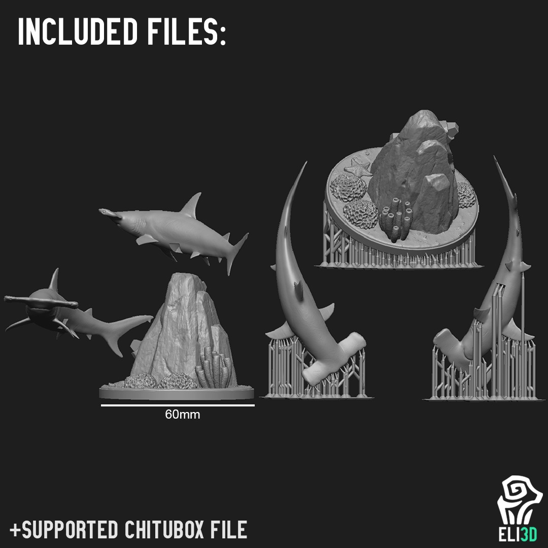 Hammerhead Shark Diorama 3D model 3D printable | CGTrader