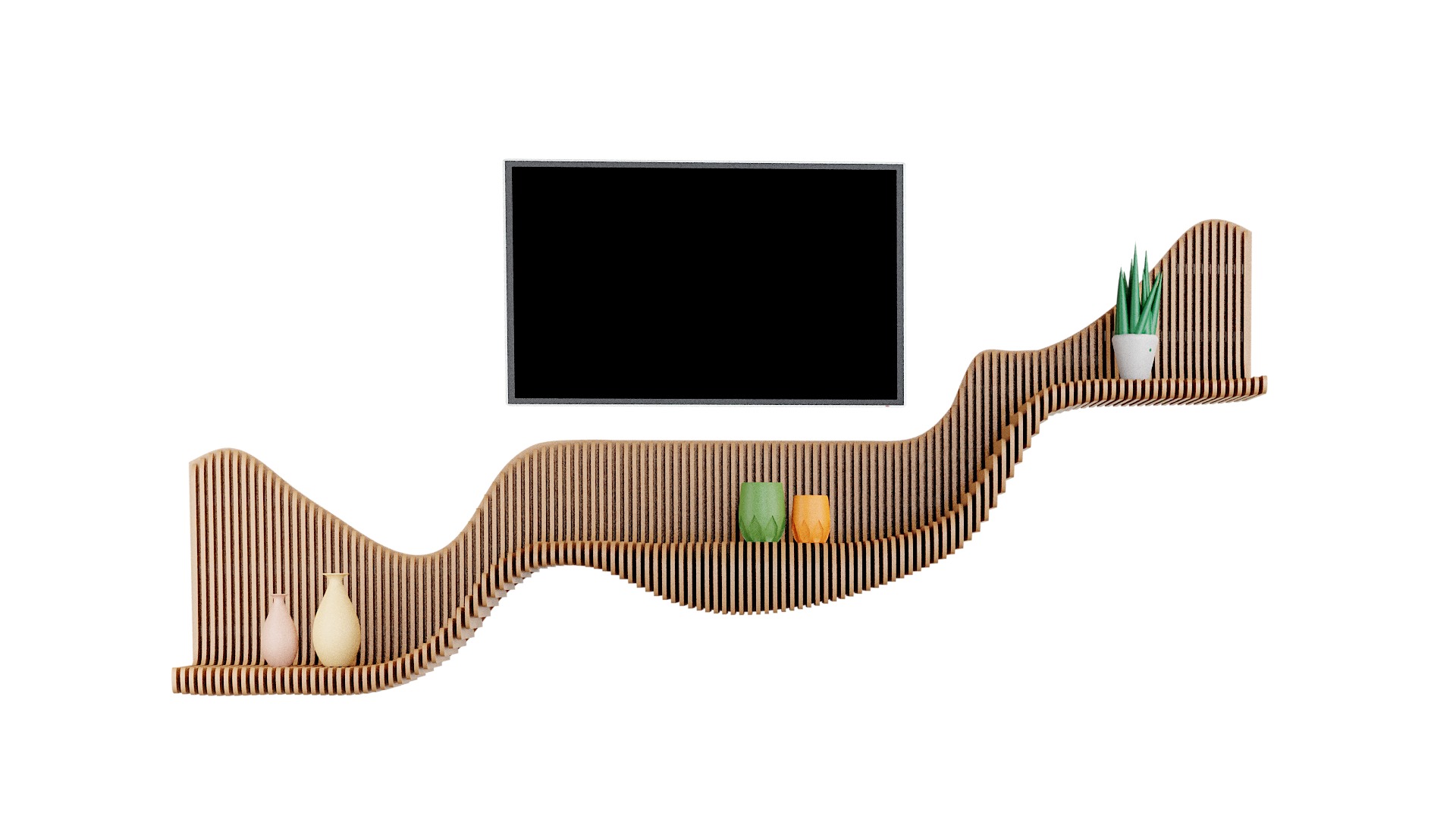 Parametric TV 31 Wavy Wooden shelf Decor - wood cutting machines 3D ...