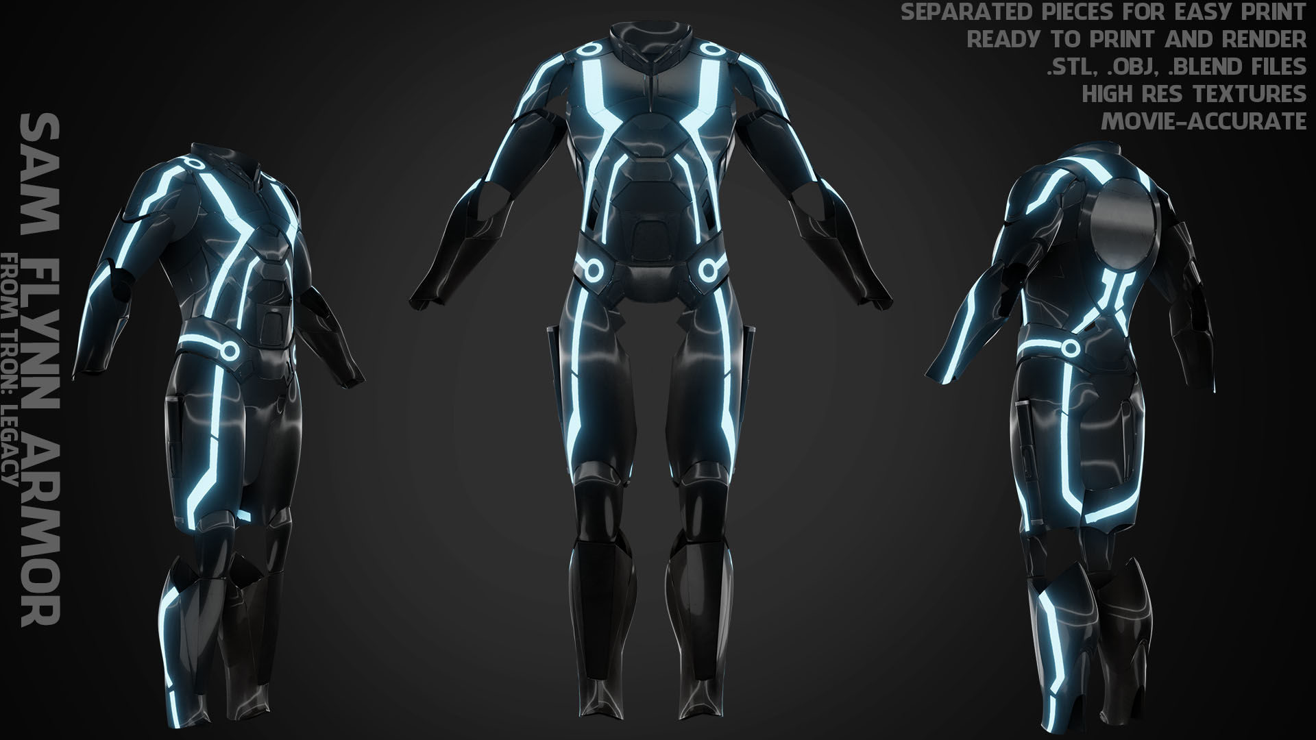 Tron Legacy Sam Flynn Armor for Cosplay 3D model 3D printable | CGTrader