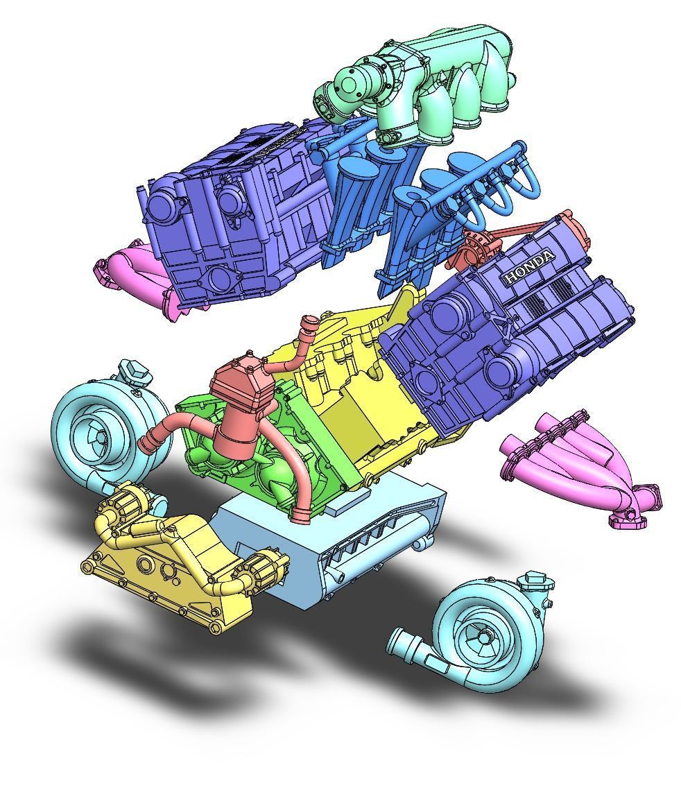 HIGH DETAIL McLaren MP4-4 Engine - 16 parts for 3D Printing 3D model 3D printable | CGTrader