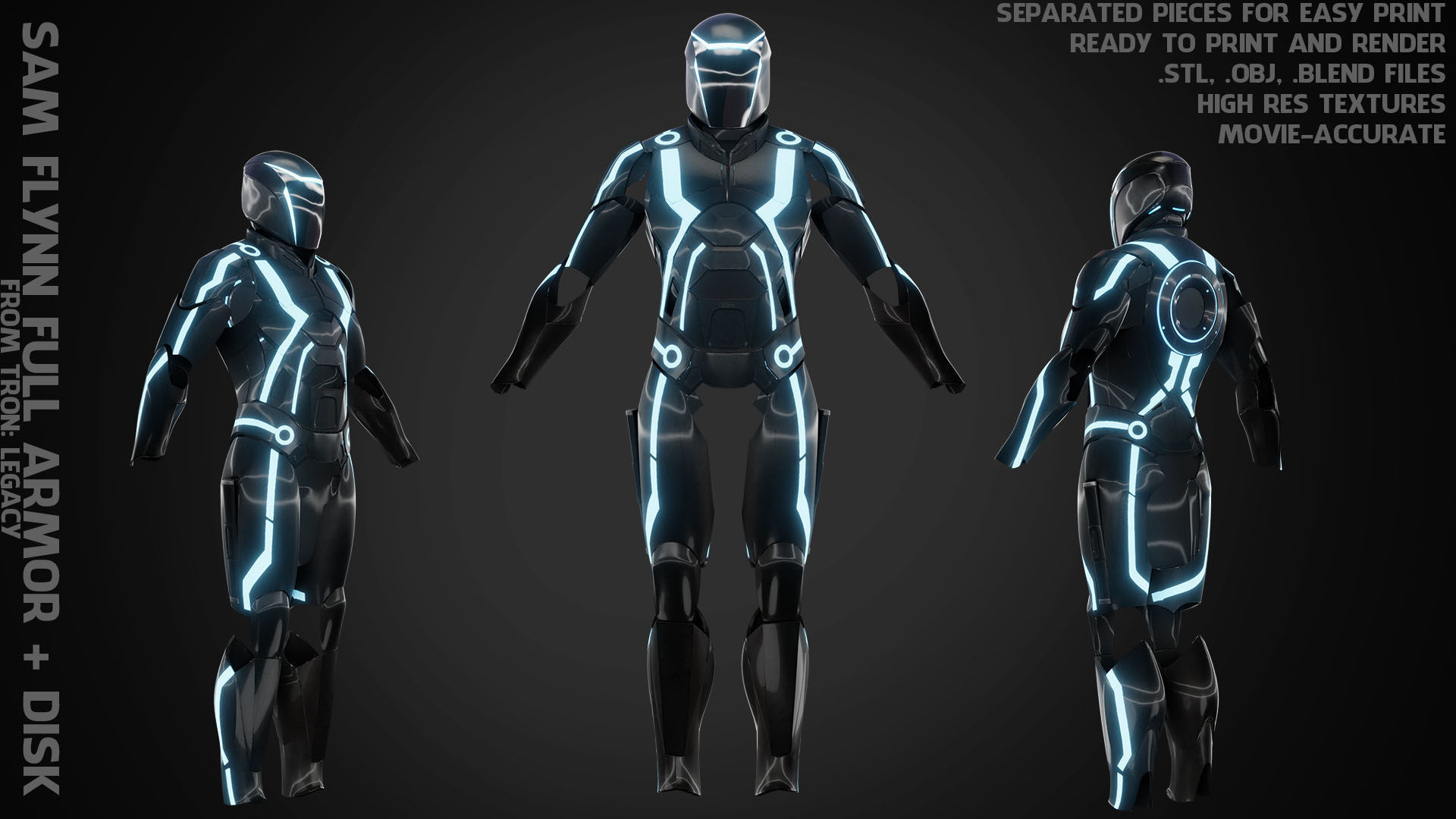Tron Legacy Sam Flynn Full Armor and Disk for Cosplay 3D Model ...