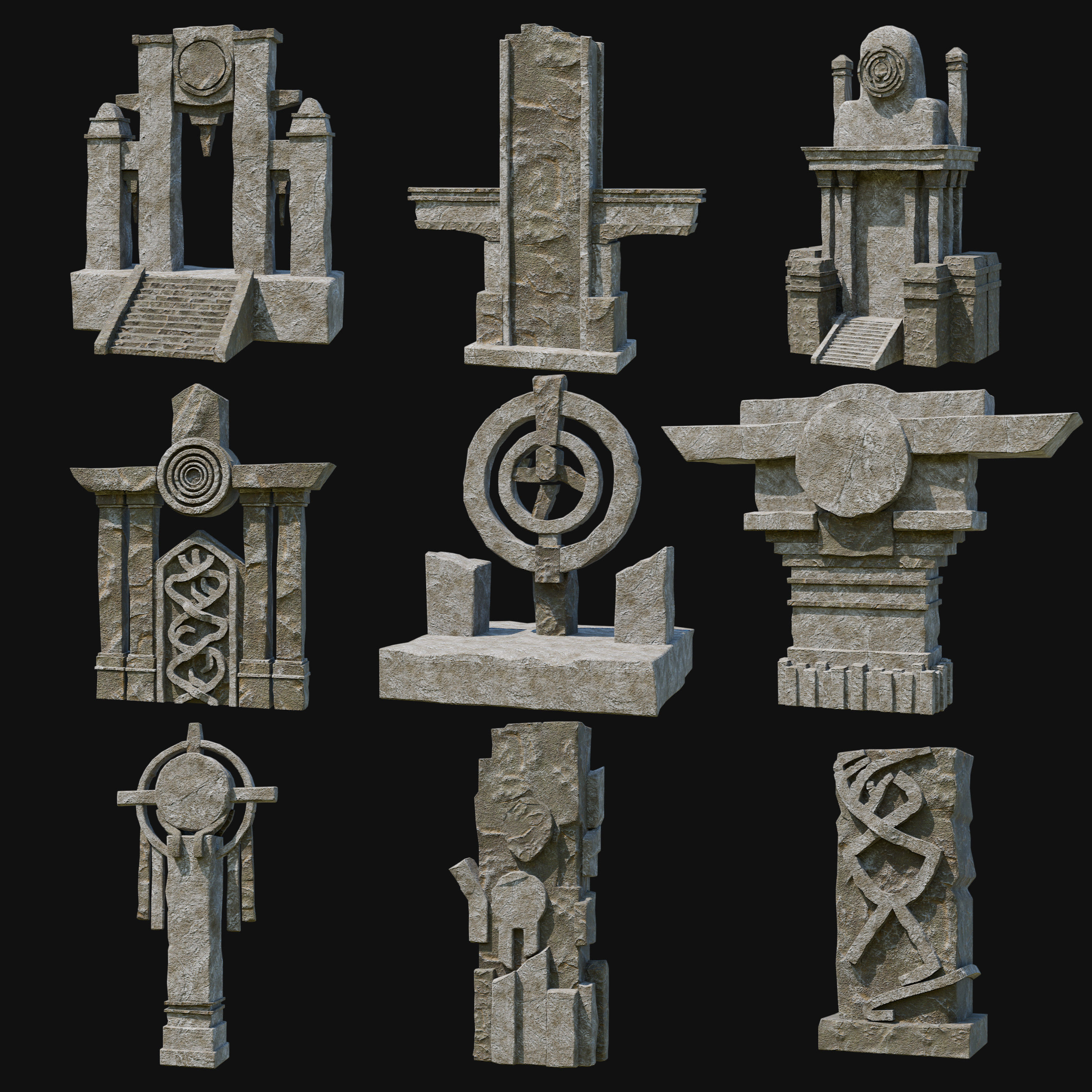 3D model STONE MONUMENTS TOTEMS PORTAL GATE TOTEM ROCK ANCIENT COLLECTION VR / AR / low-poly ...