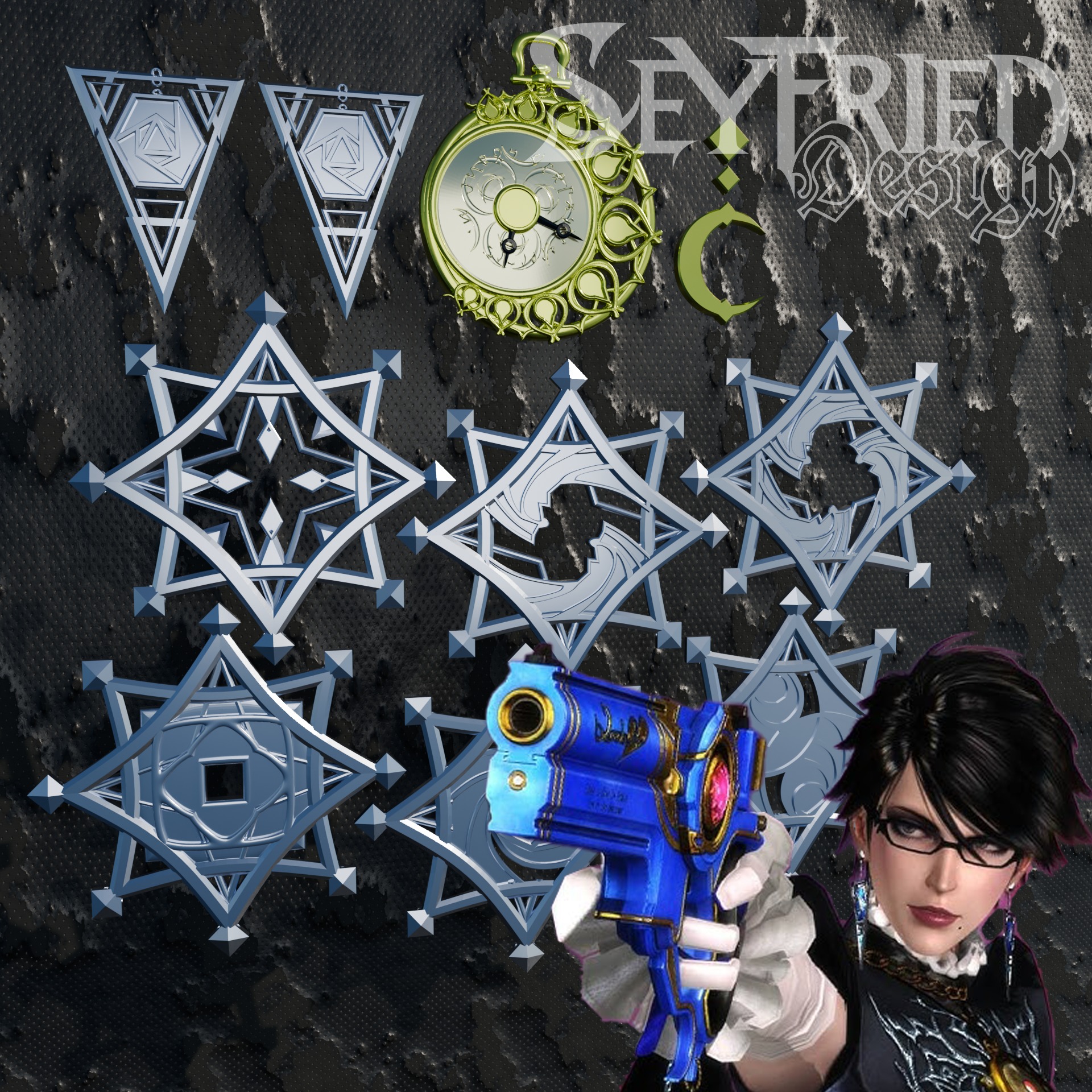 Bayonetta 2 accessories set for cosplay 3d printable 3D model 3D ...
