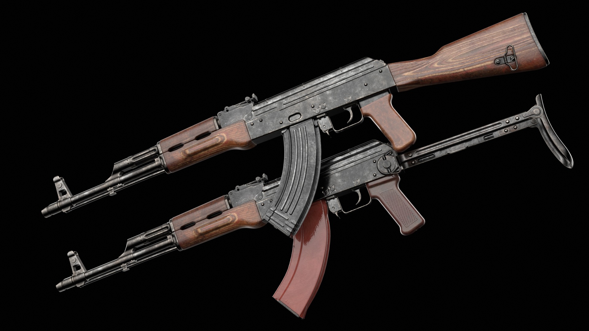 3D model AKM AKMS Kalashnikov Assault Rifle Game Ready VR / AR / low ...