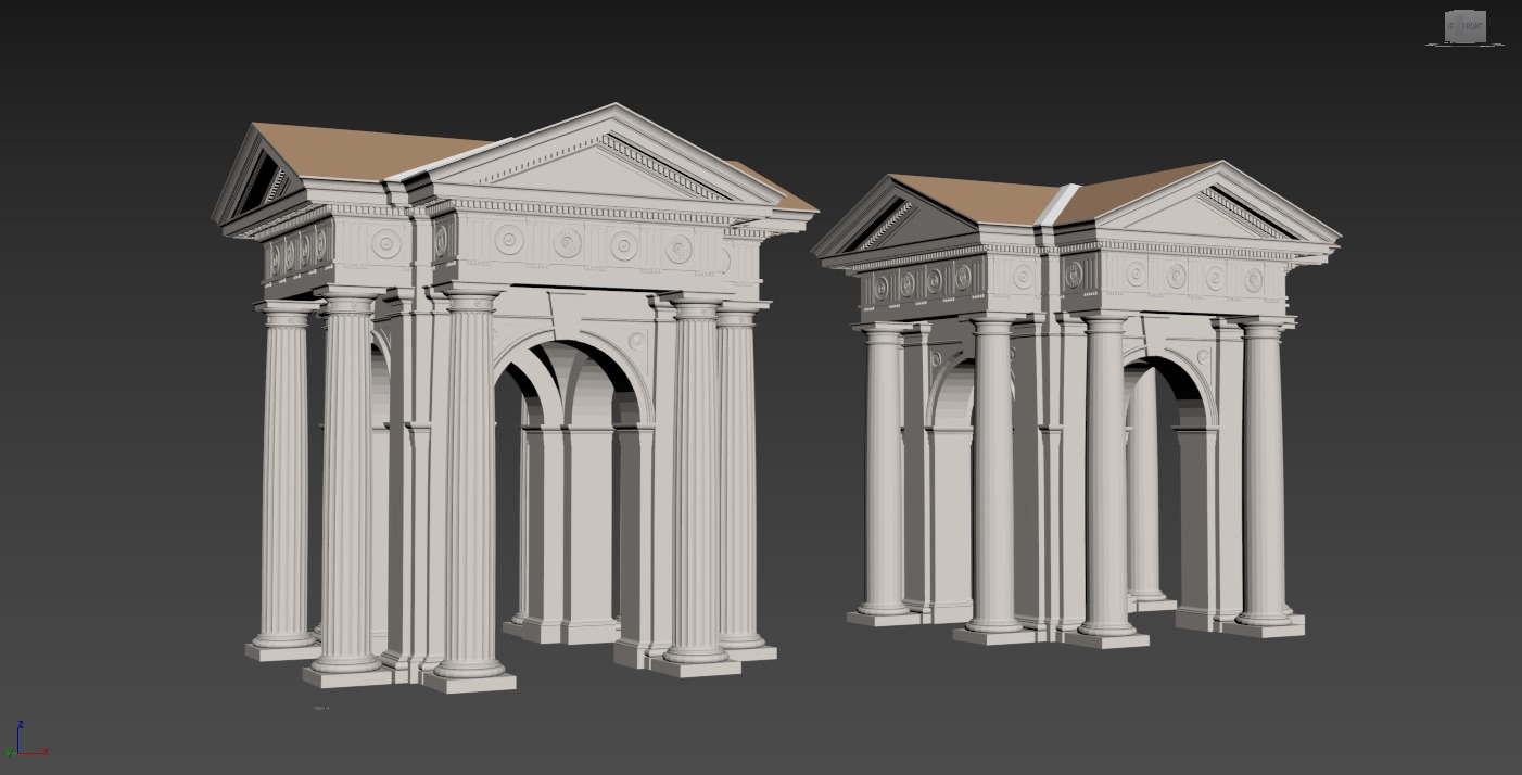 Arched portico in Doric Denticulated column order gazebo 3D model ...