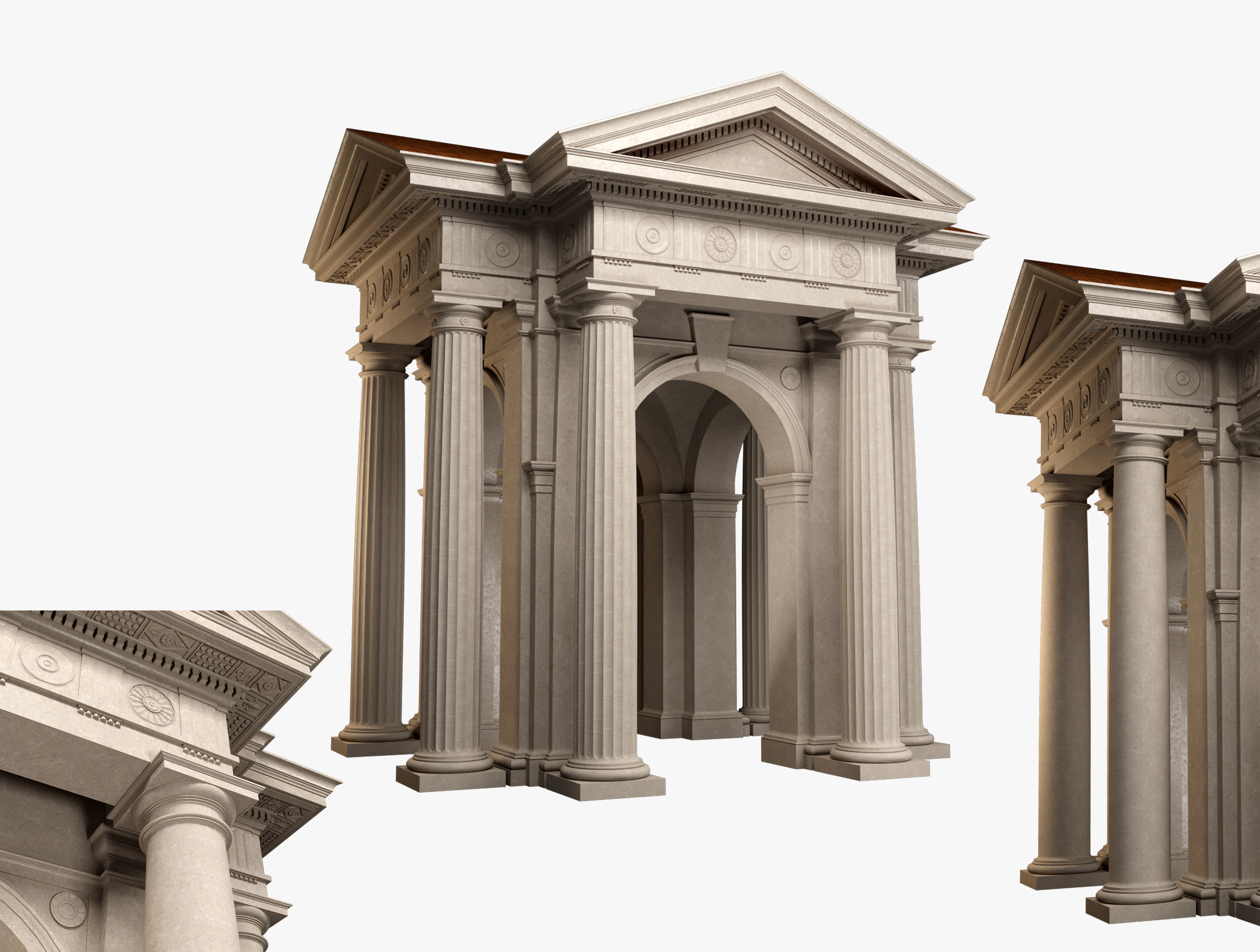 Arched portico in Doric Denticulated column order gazebo 3D model ...