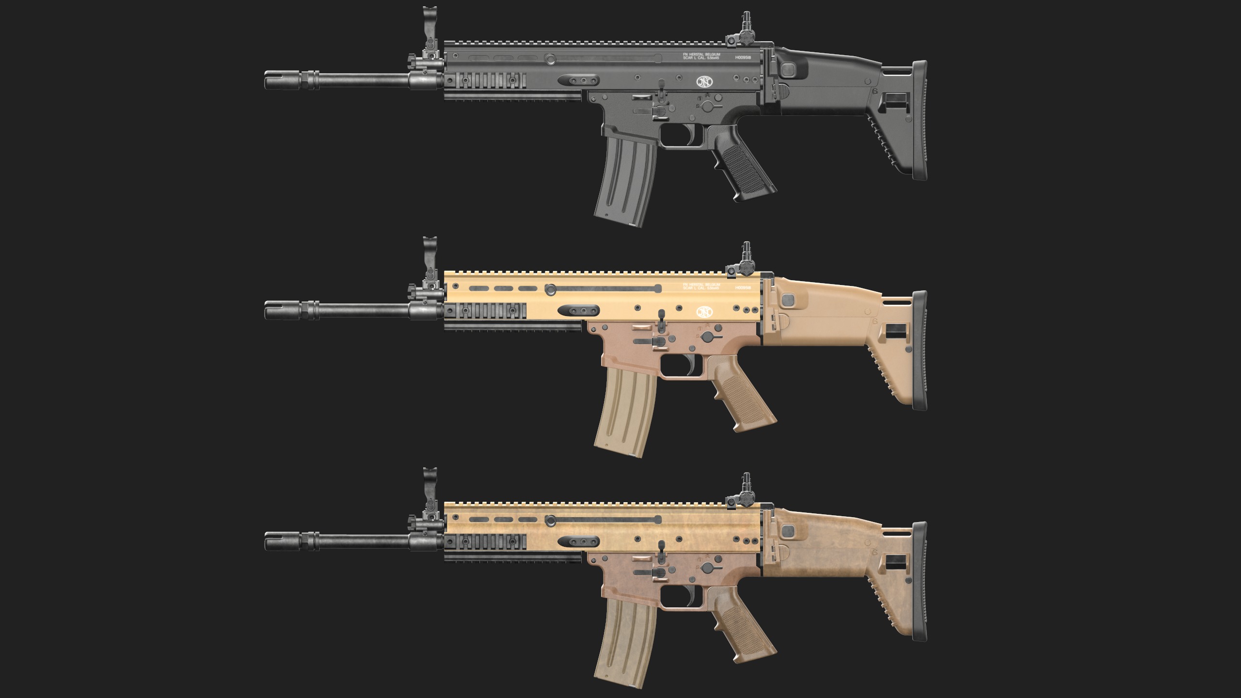 3D Model Collection FN P90 Five-seveN SCAR-H SCAR-L M240 Bundle VR / AR ...