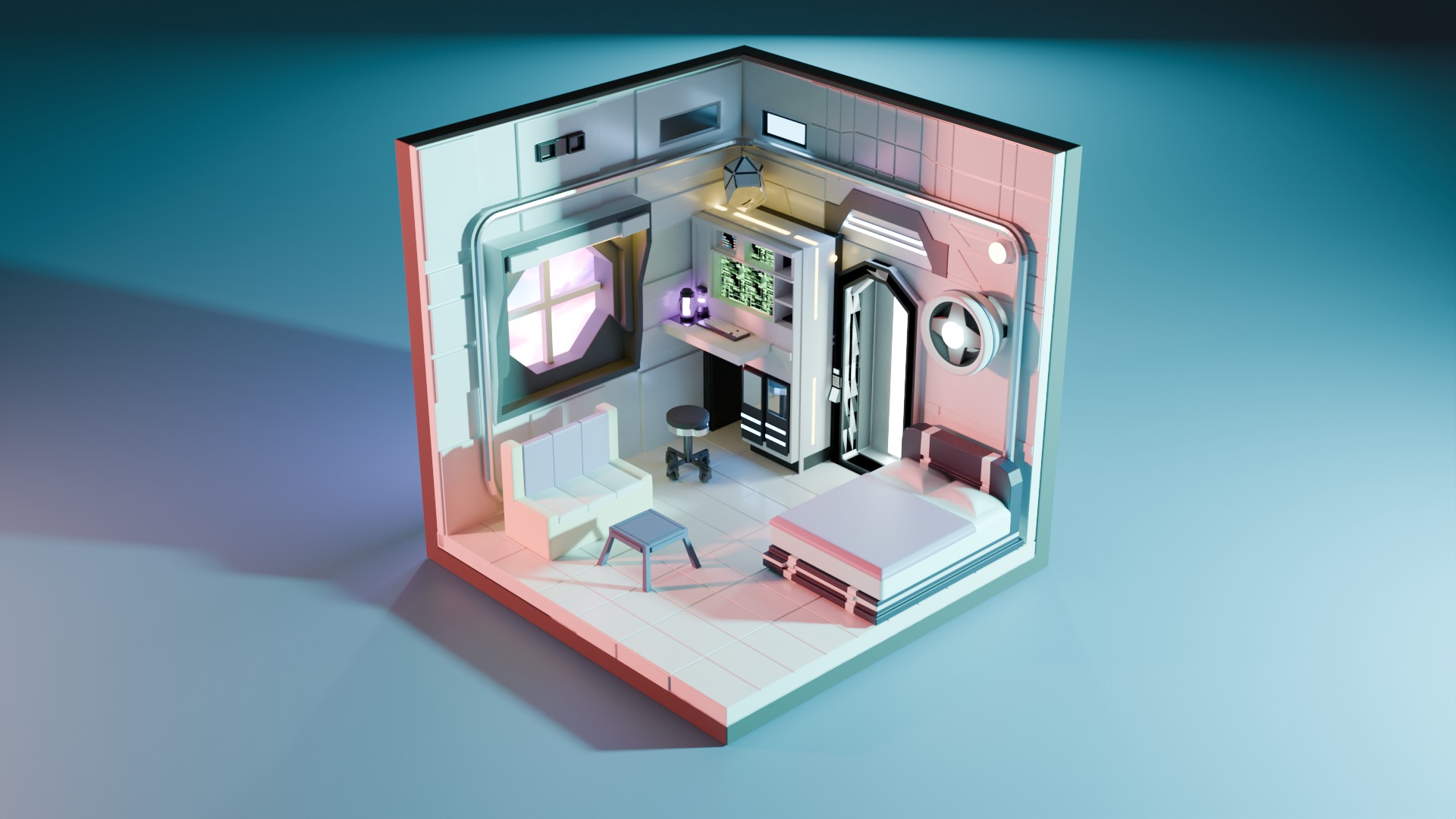 LOWPOLY ISOMETRIC SCI-FI ROOM free 3D model | CGTrader