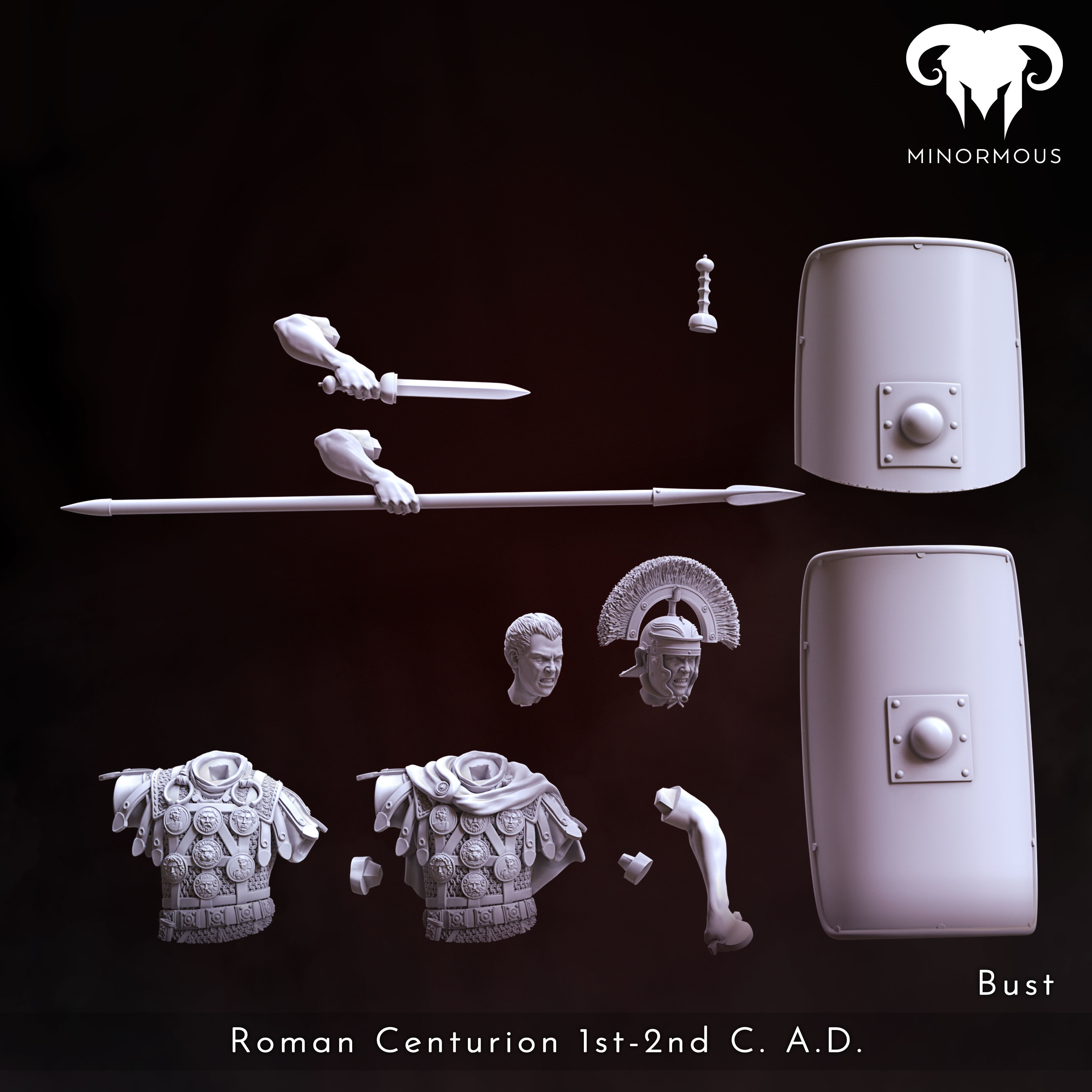 Bust - Roman Centurion 1st-2nd CAD Spear of Rome 3D model 3D printable | CGTrader