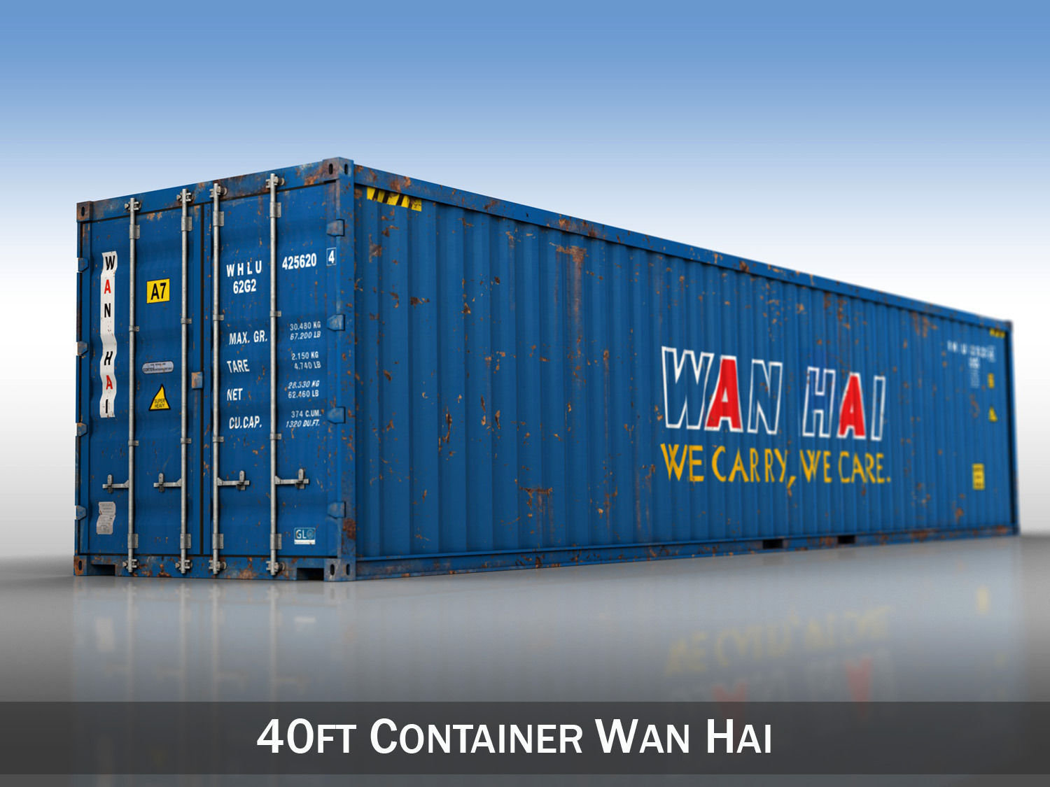 40ft Shipping Container - Wan Hai 3D model | CGTrader