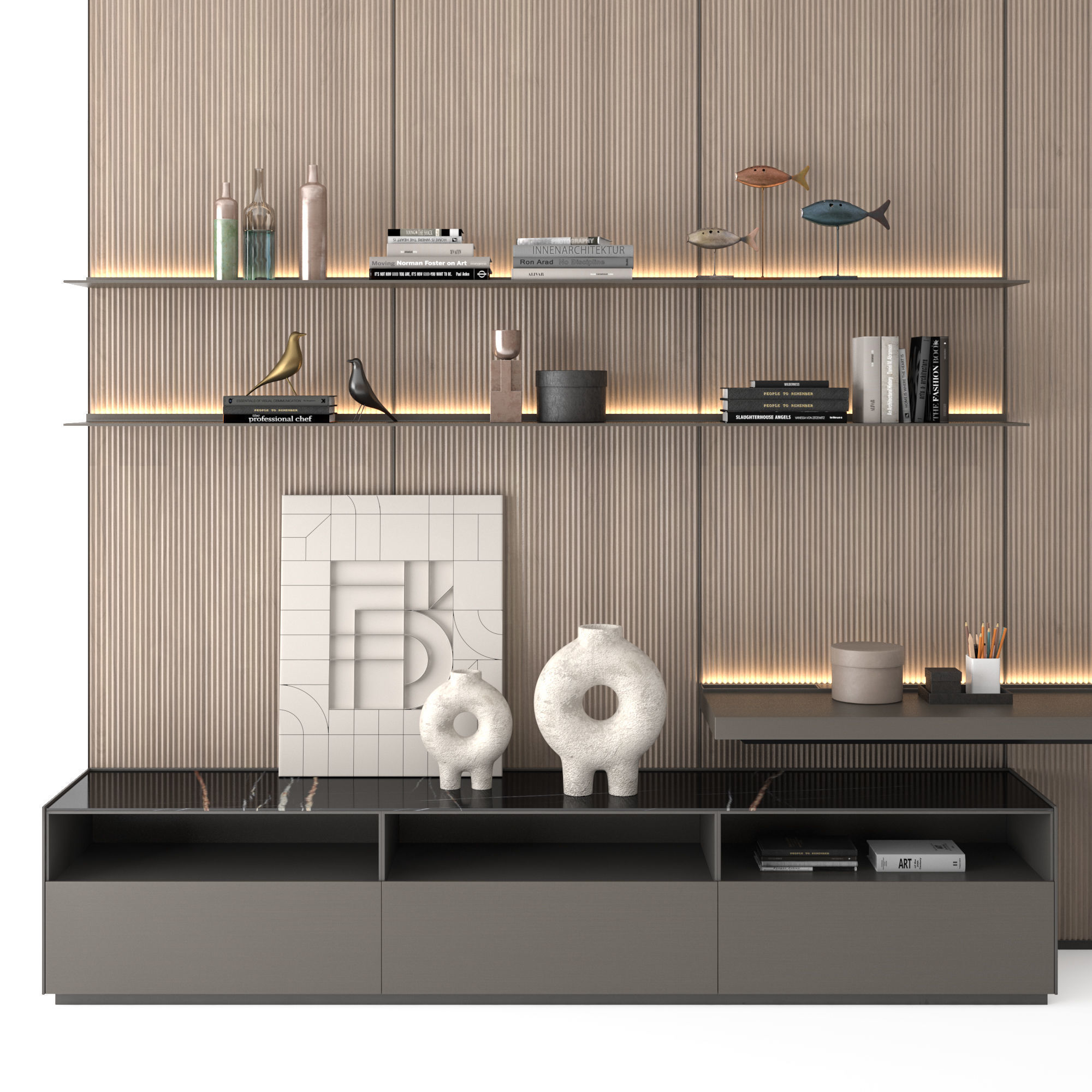Poliform Set modern wall unit with mirror and bookshelf 3D model | CGTrader