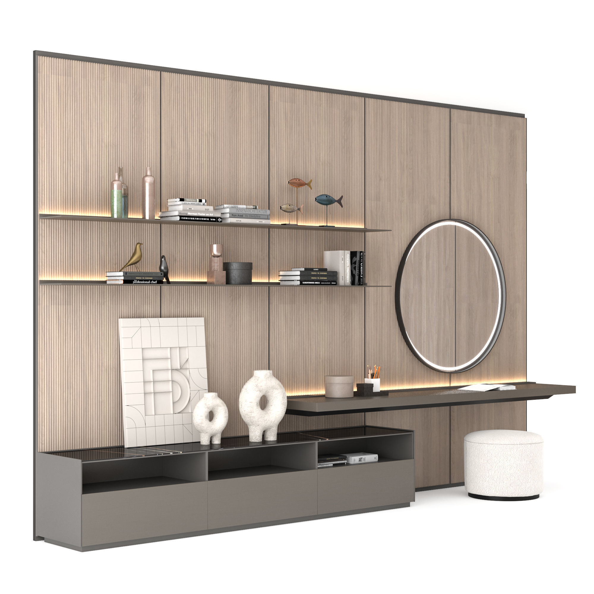 Poliform Set modern wall unit with mirror and bookshelf 3D model | CGTrader