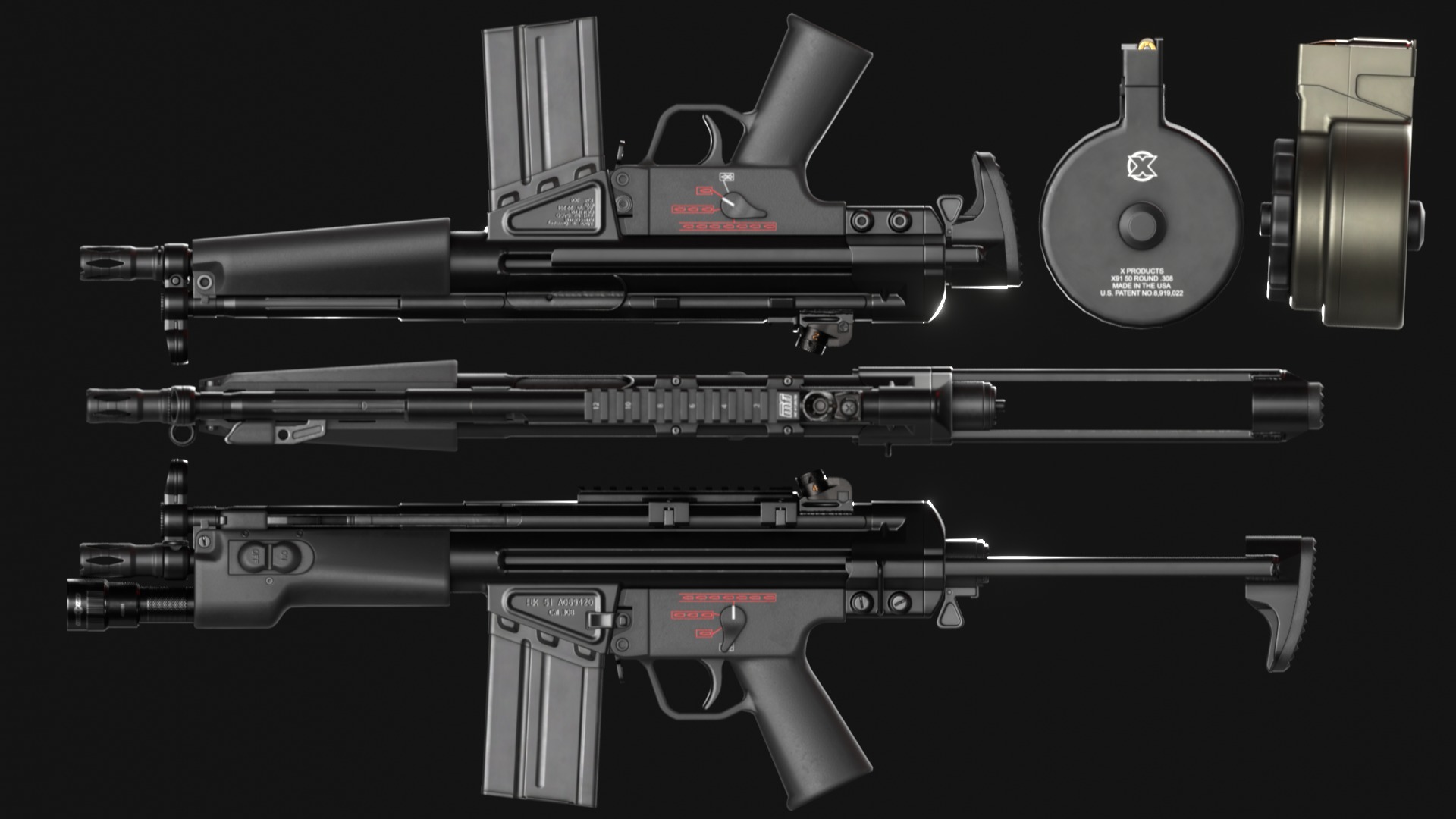 3D model Fleming Firearms HK51 - PDW Carbine Pack - Game Asset VR / AR ...