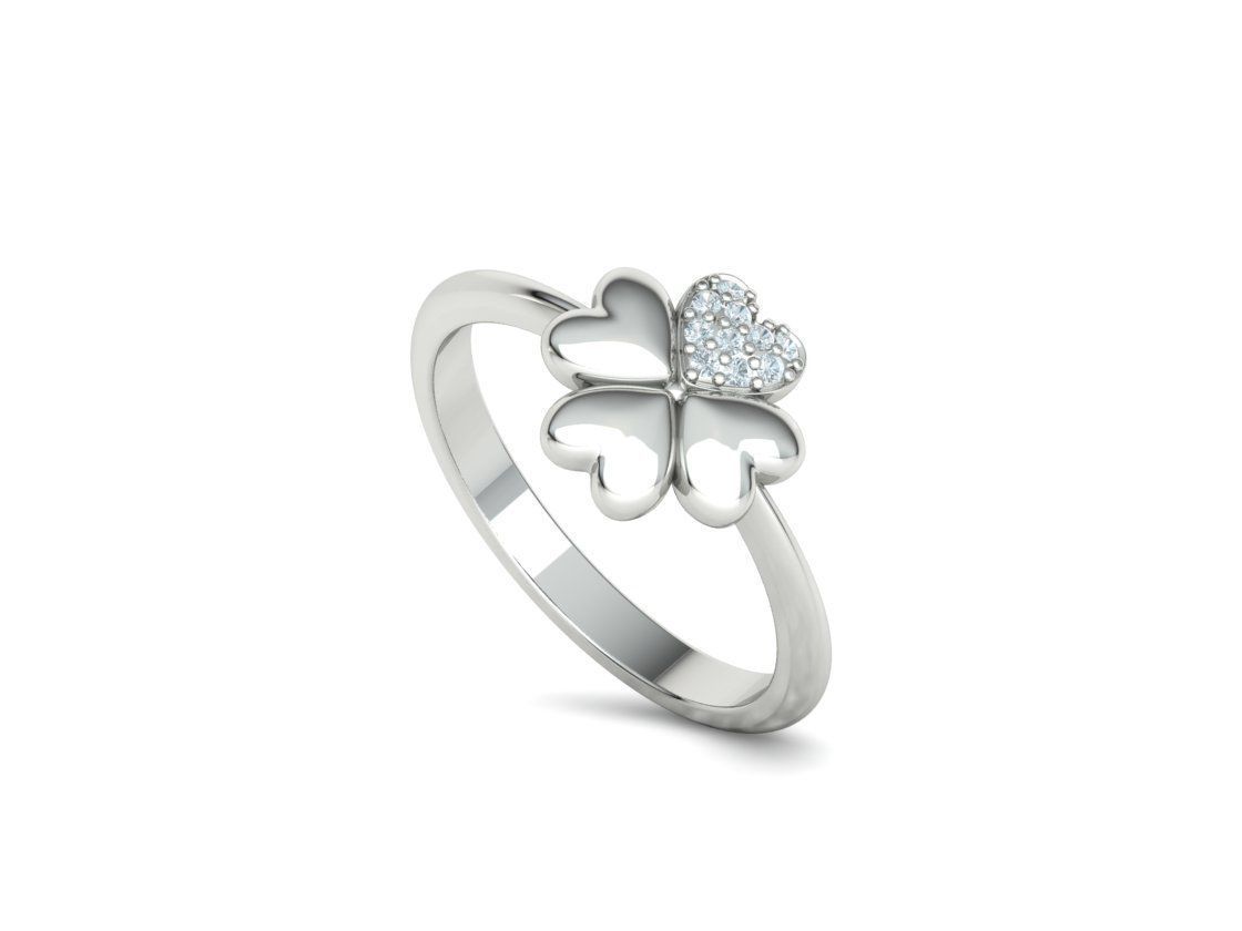 Lucky Clover Diamond Ring 4 heart petals Ring 3dmodel 3D model 3D printable | CGTrader