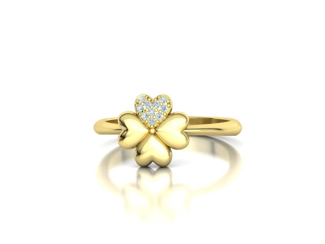Lucky Clover Diamond Ring 4 heart petals Ring 3dmodel 3D model 3D ...