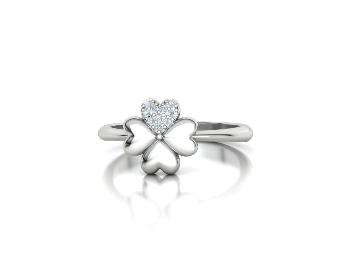 Lucky Clover Diamond Ring 4 heart petals Ring 3dmodel 3D model 3D printable | CGTrader