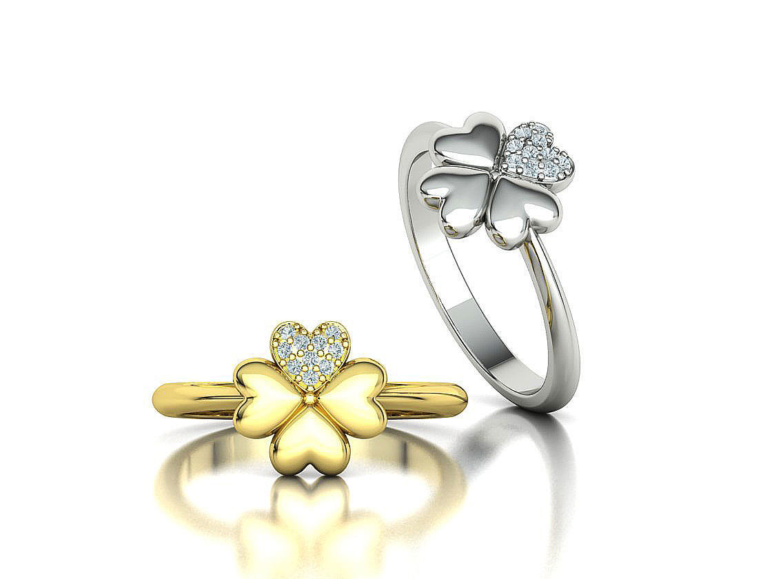 Lucky Clover Diamond Ring 4 heart petals Ring 3dmodel 3D model 3D printable | CGTrader