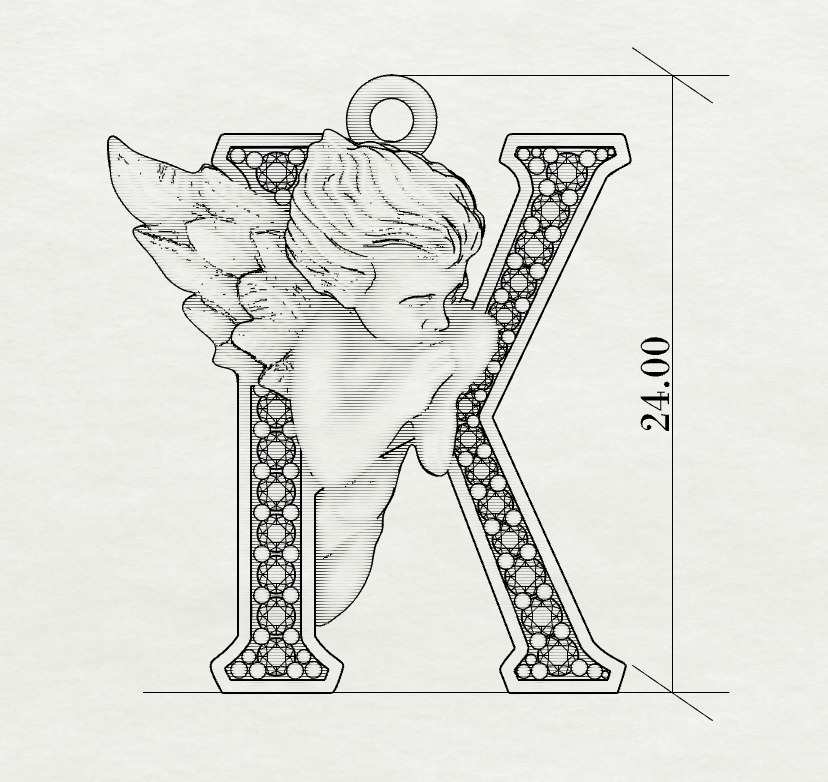 Angel Letter K 3D Model for Jewelry Design Printable Model 3D model 3D ...