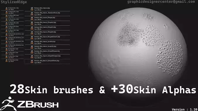 Skin Sculpting Brushes and 30 Alphas ZBRUSH SUBSTANCE PAINTER 3D model ...