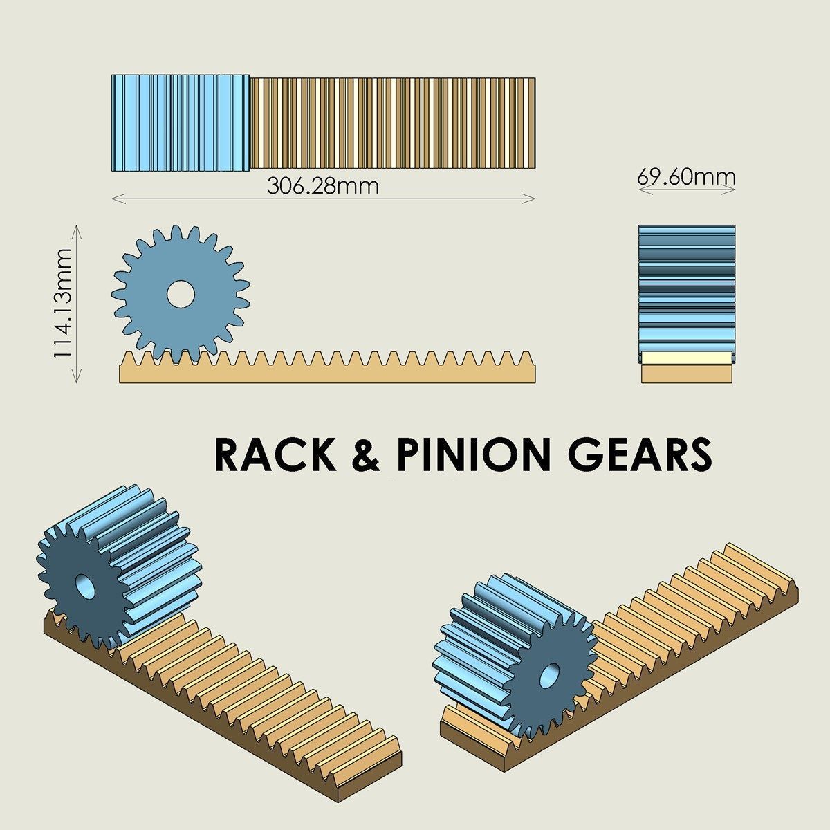 Rack and Pinion Gears 3D model 3D printable | CGTrader