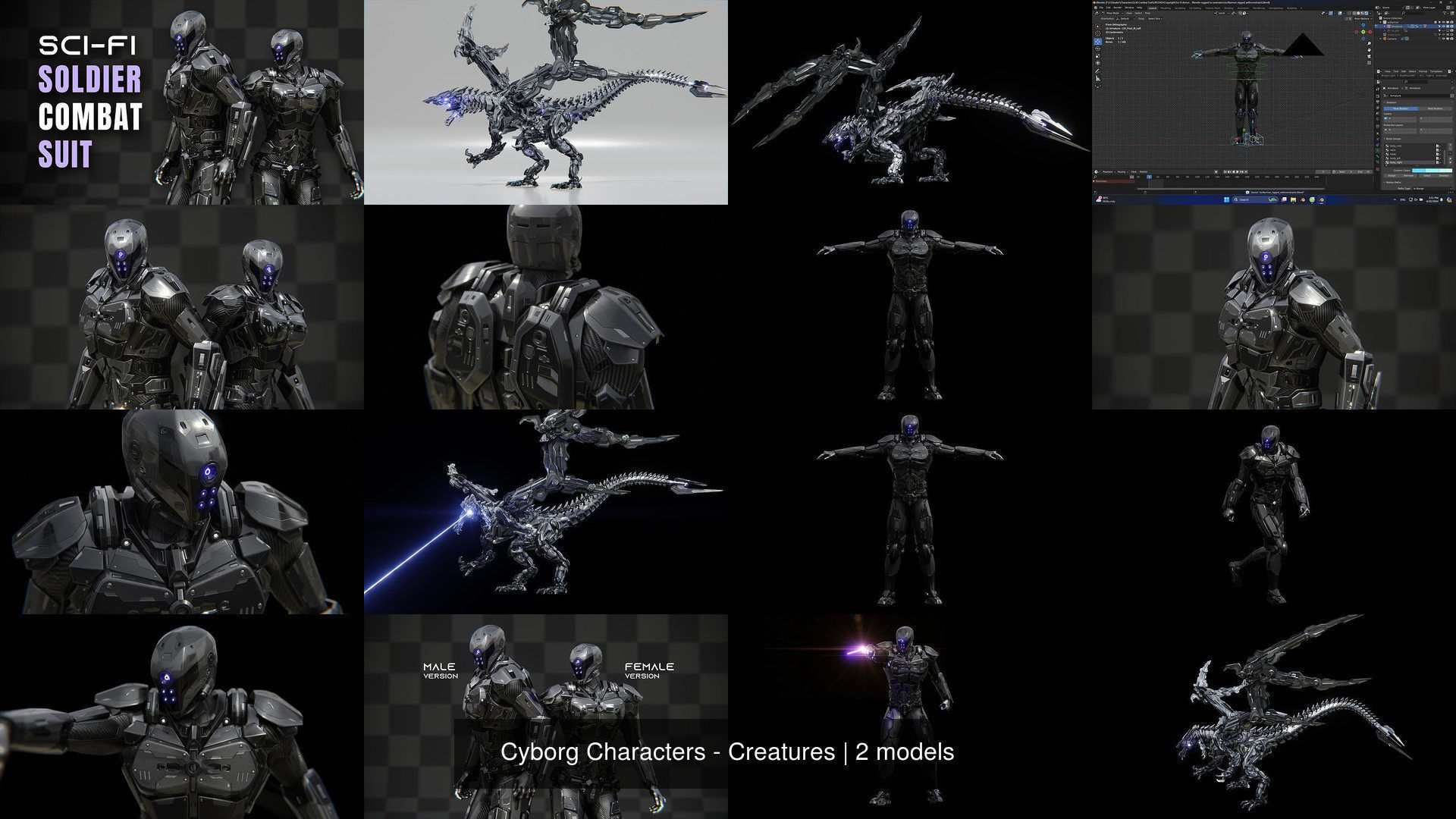 3D Model Collection Cyborg Characters - Creatures VR / AR / low-poly ...