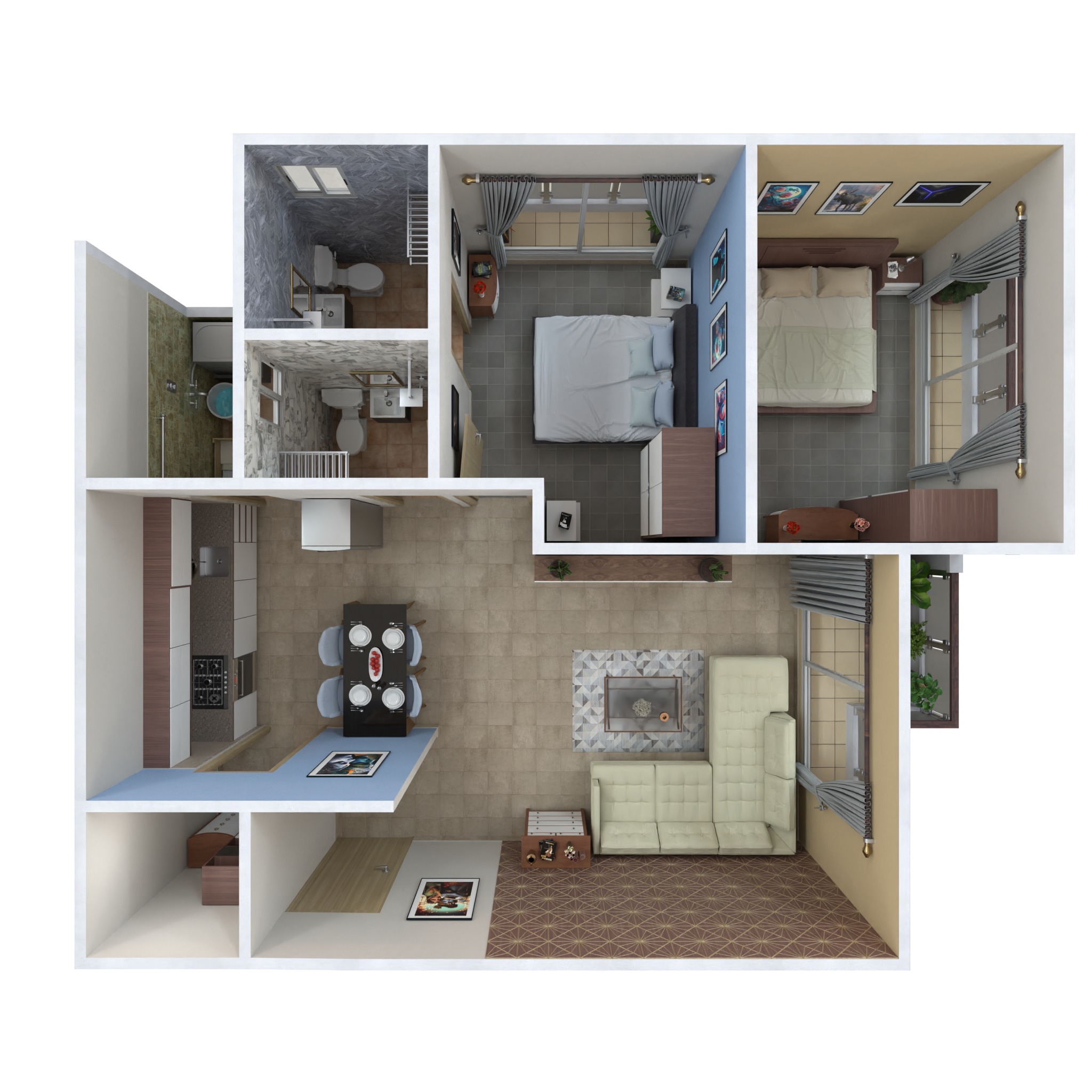 2 BHK Apartment Interior with Assets 3D model | CGTrader