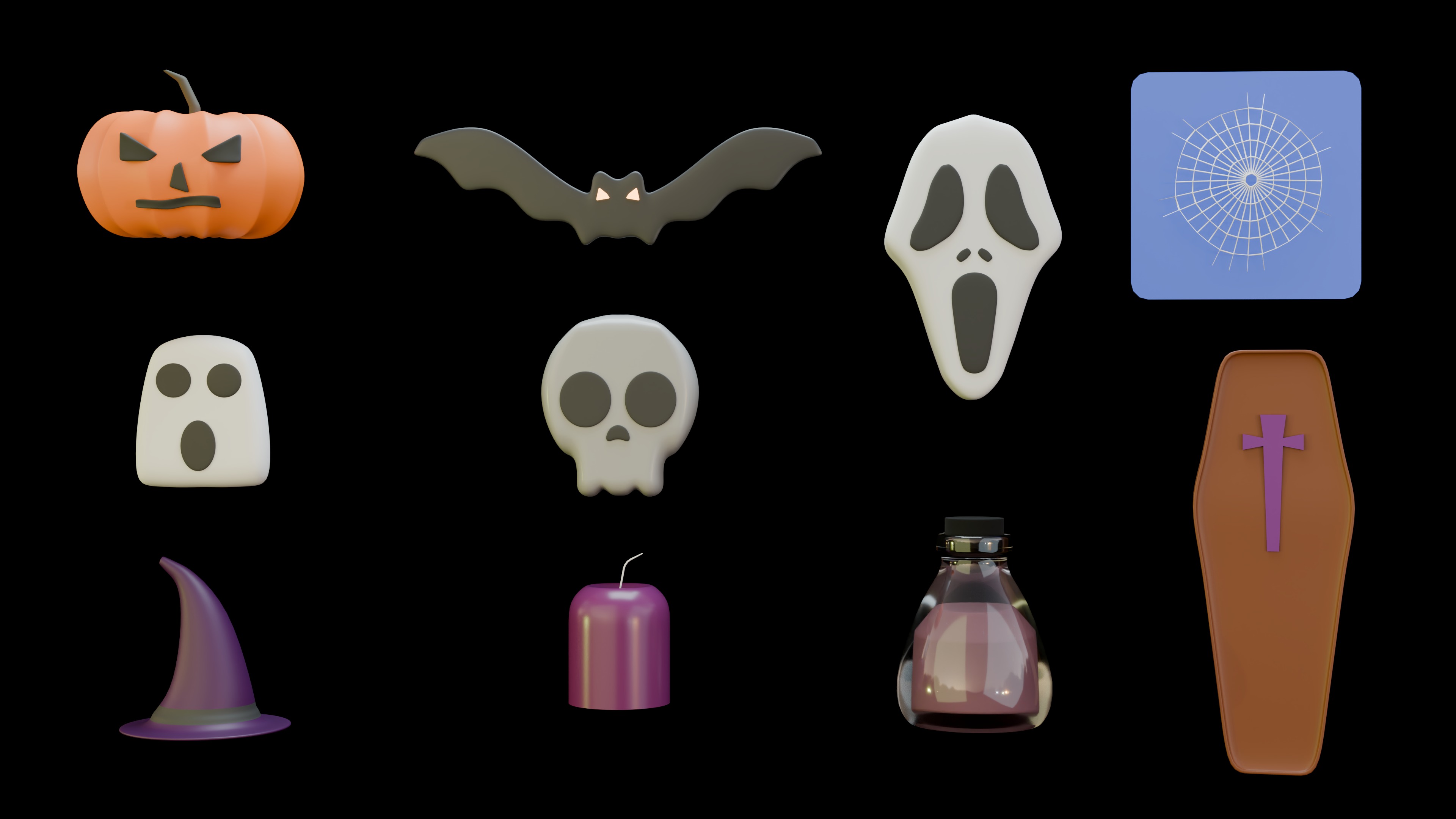FREE Unique Halloween Icons Props Pack free VR / AR / low-poly 3D model ...