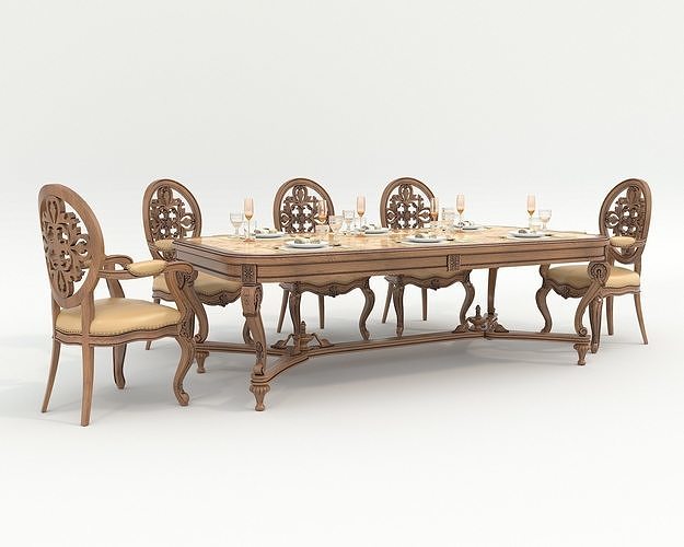 Classic European style Dining Table and Chairs 51 3D model | CGTrader