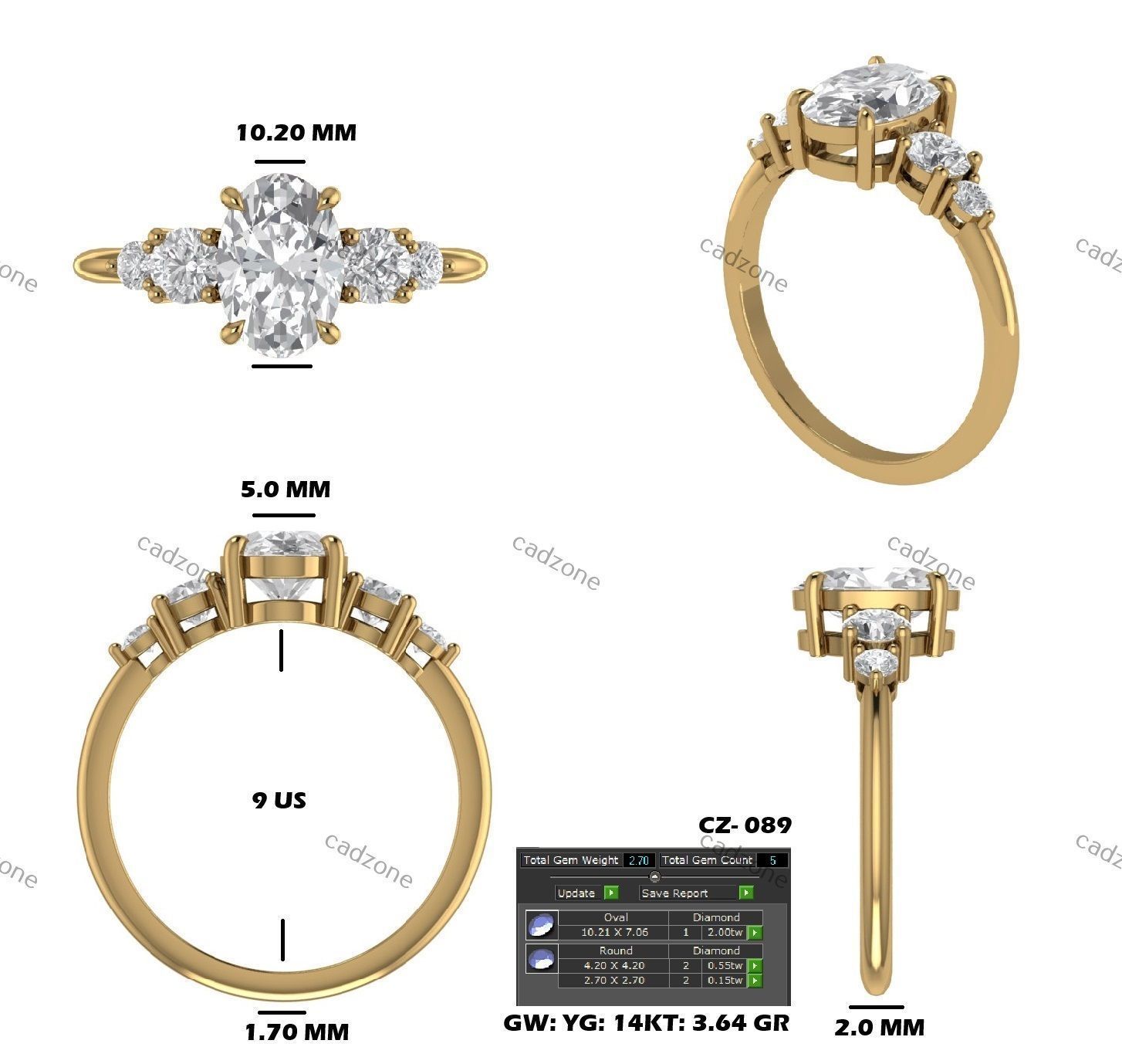 Oval Diamond Engagement Ring 3D Model free 3D model 3D printable | CGTrader