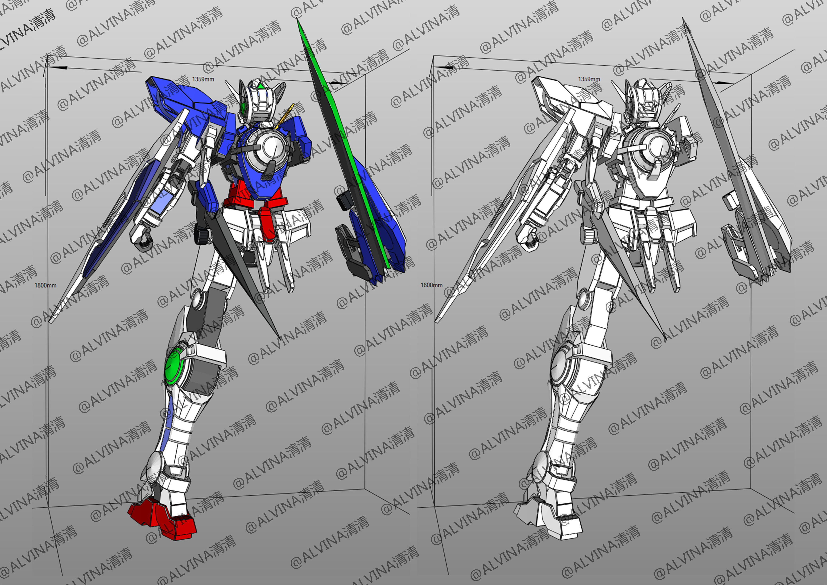 3D model GUNDAM EXIA Armor - DIY Cosplay Pepakura Foam Template VR / AR ...