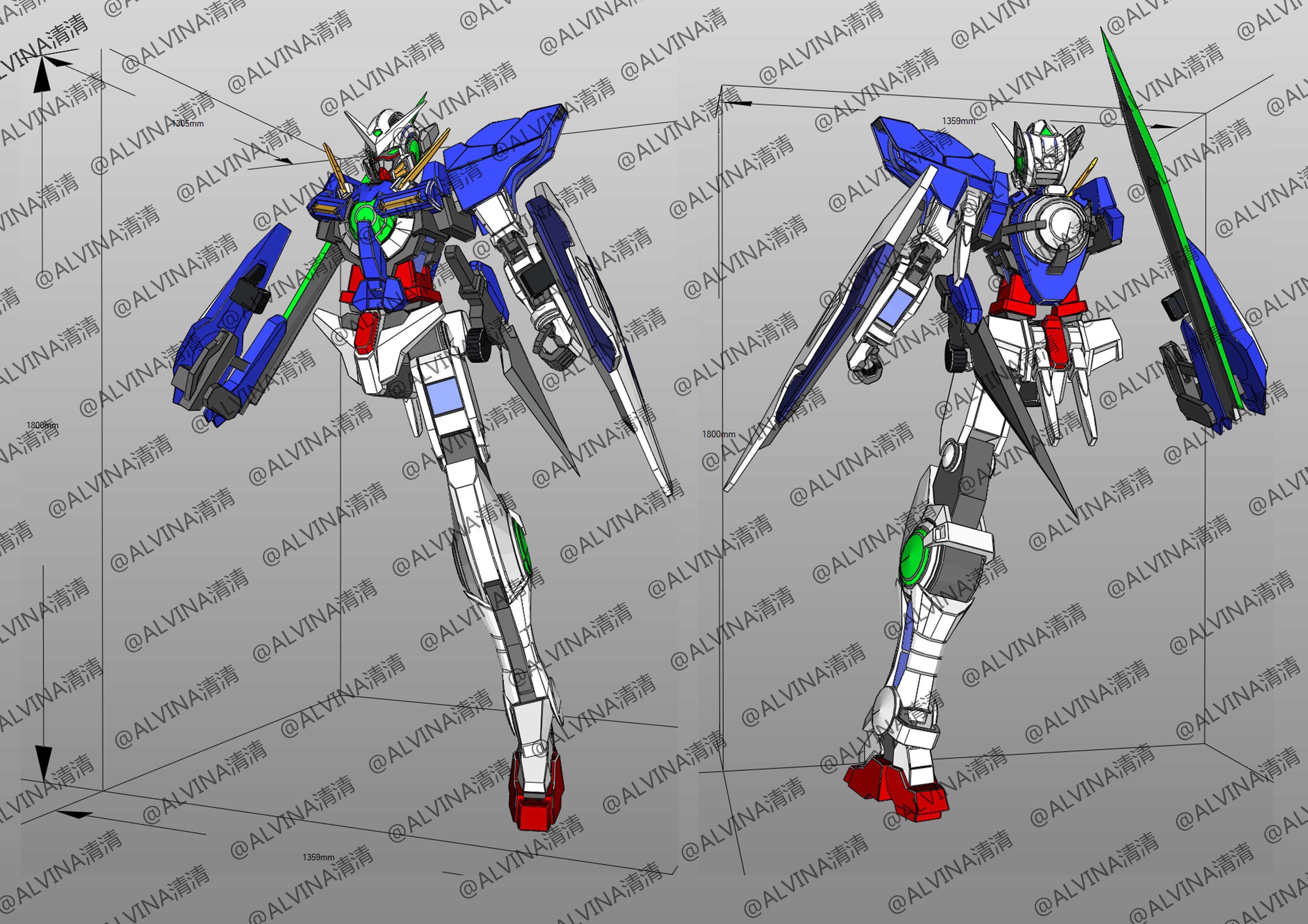 3D model GUNDAM EXIA Armor - DIY Cosplay Pepakura Foam Template VR / AR ...