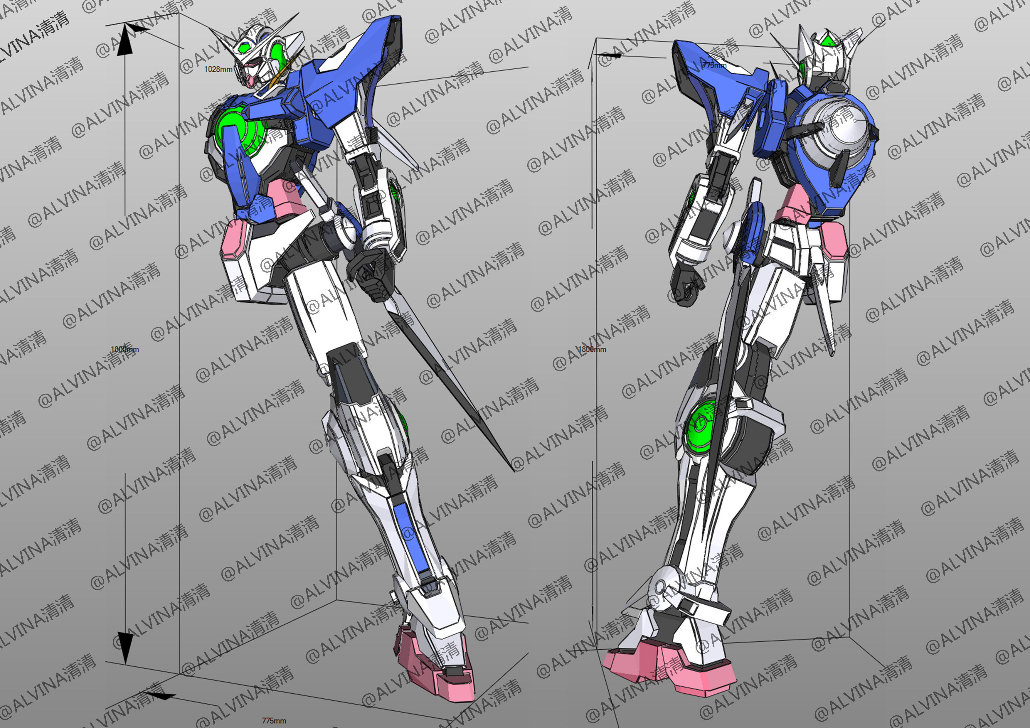 3D model GUNDAM EXIA Armor - DIY Cosplay Pepakura Foam Template VR / AR ...