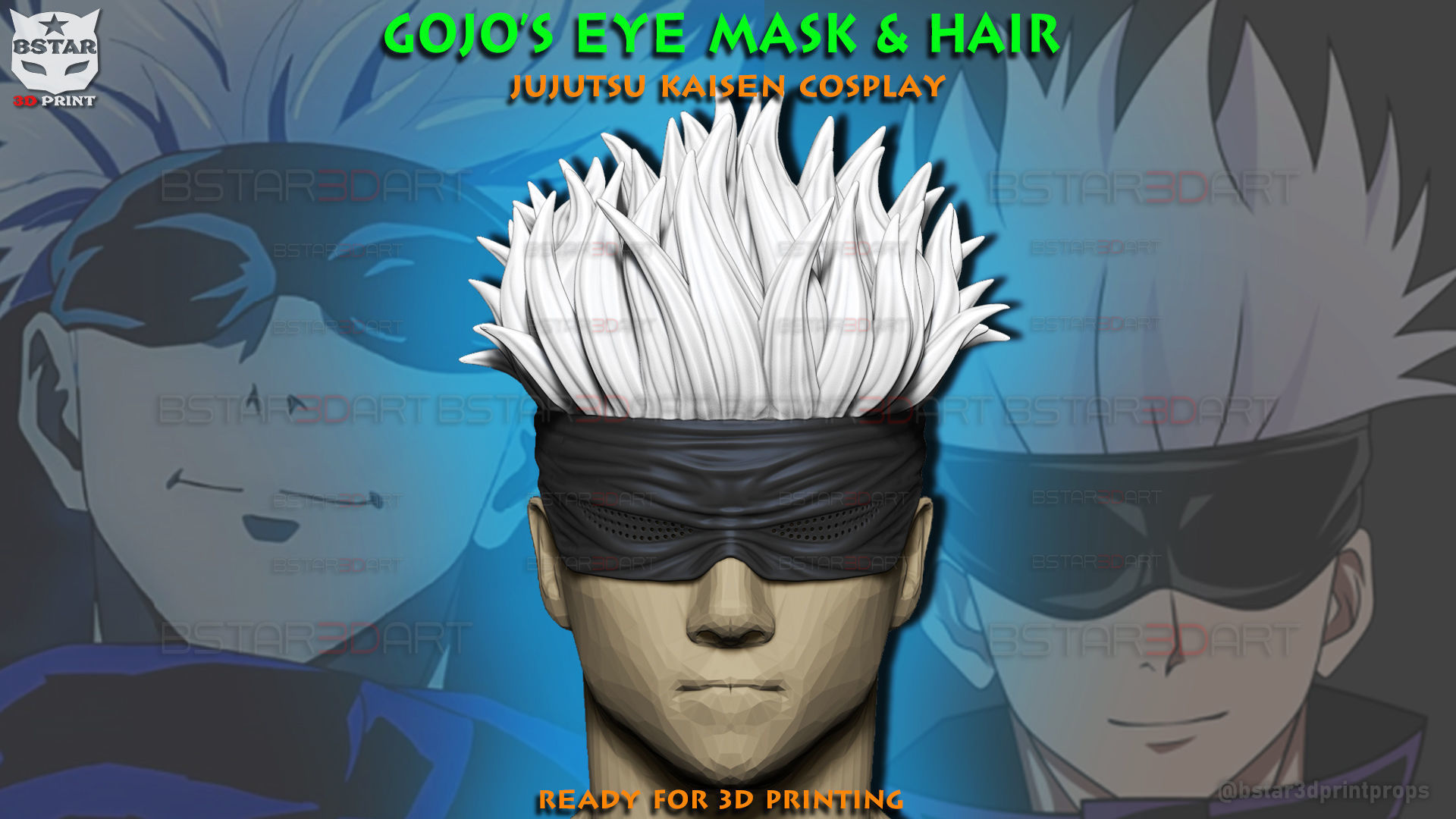 Gojo Saturo Eye Mask With Hair - jujutsu Kaisen Cosplay 3D model 3D ...