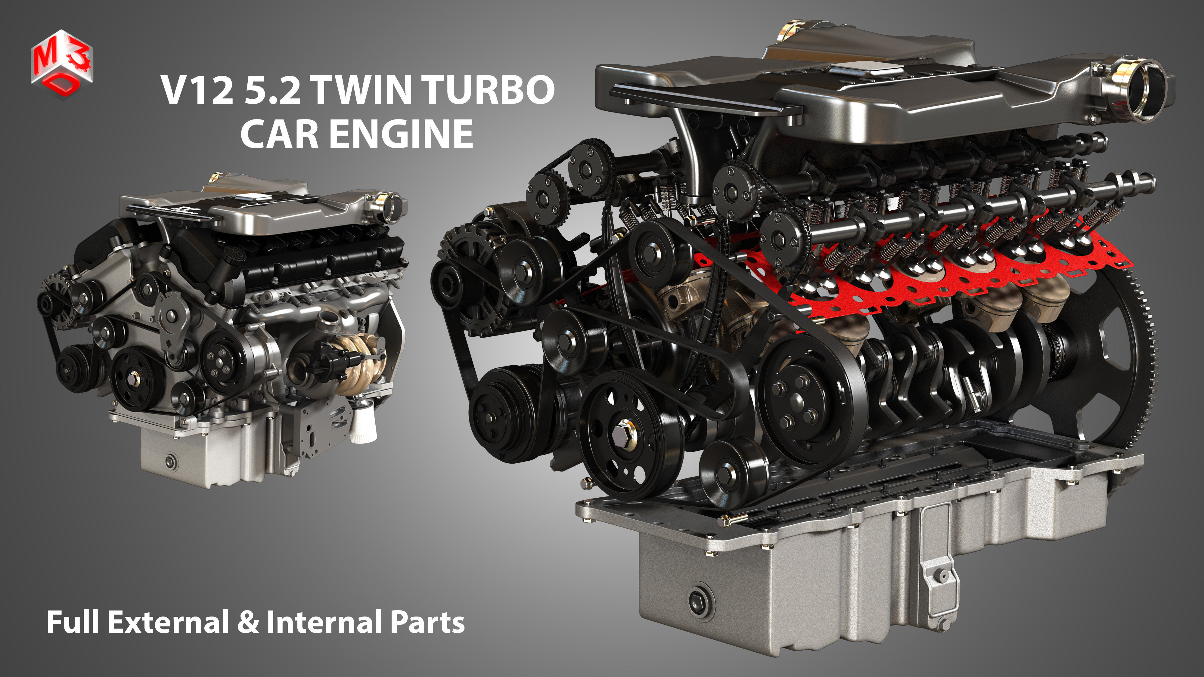 V12 Twin Turbo Car - Engine Full Internal and External Parts 3D model ...