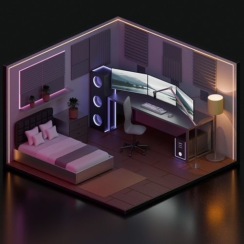 Isometric streamer room 3D model | CGTrader