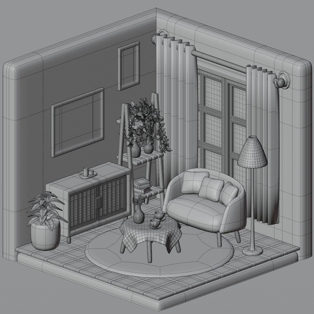 Interior-building cute living room isometric free 3D model | CGTrader