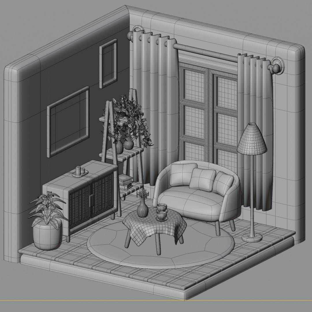 Interior-building cute living room isometric free 3D model | CGTrader
